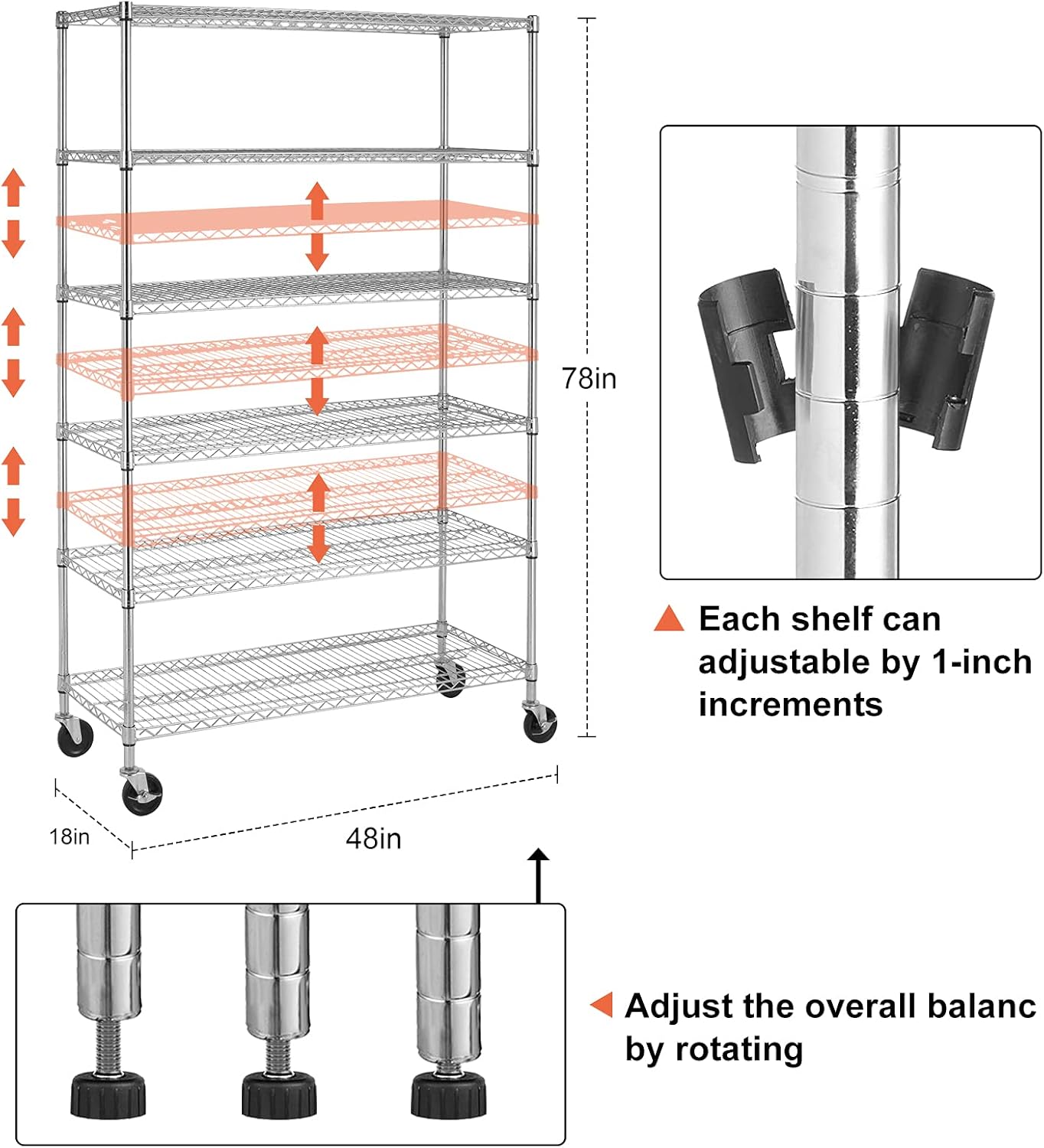 Buy YYkokocat Heavy Duty 6 Tier Shelving Unit Adjustable 6000Lbs ...