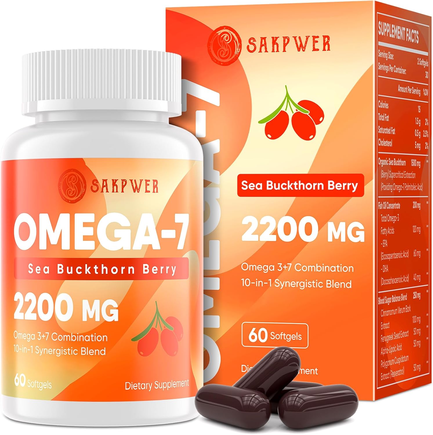 Omega-7 Sea Buckthorn Oil - with Omega-3 EPA/DHA Fish Oil, Cinnamomum ...