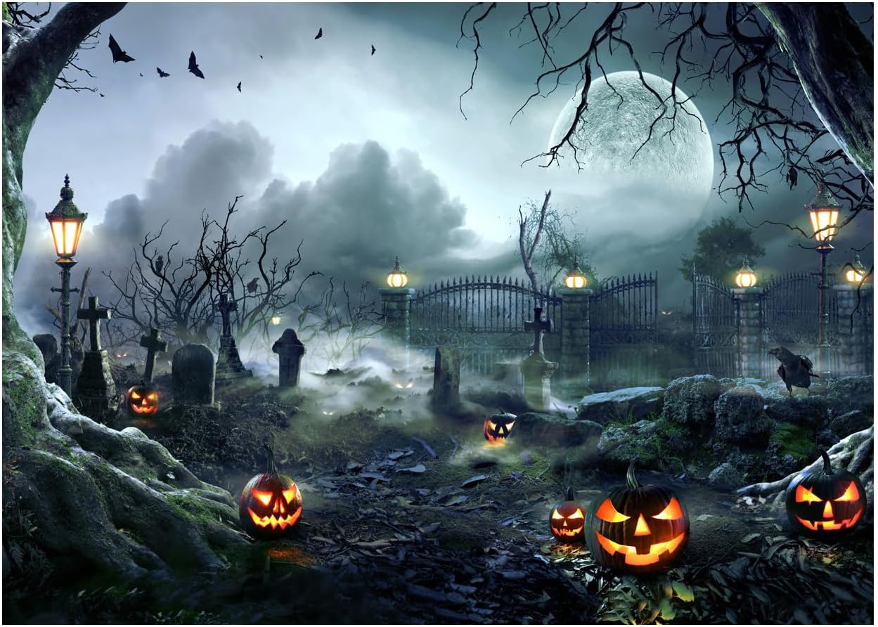Amazon.com : WOLADA Halloween Horror Cemetery Photo Backdrop Halloween ...