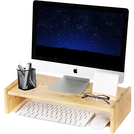 Amazon.com: KINLINK Bamboo Monitor Stand Riser, Monitor Riser with 2 ...