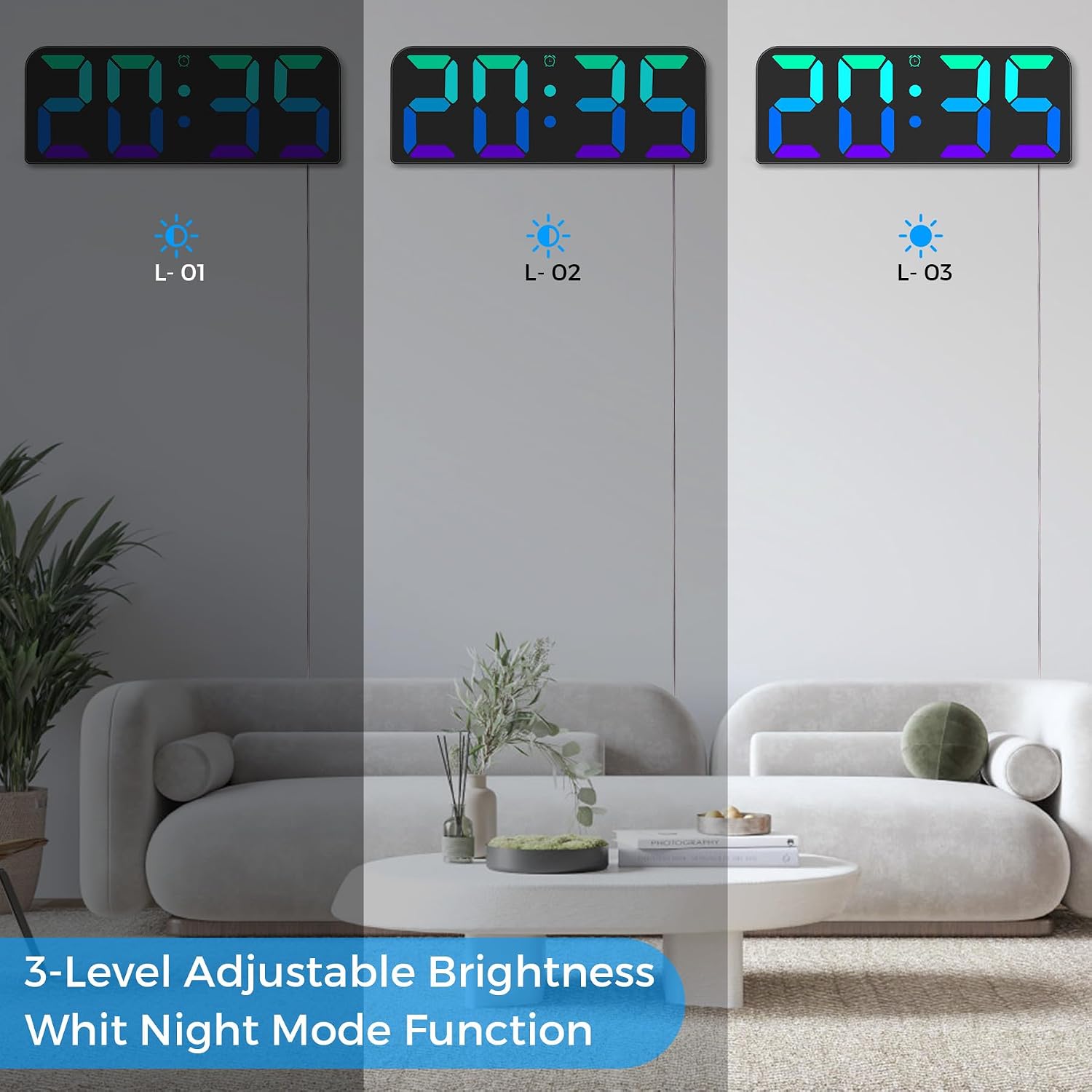 Reloj de pared digital, reloj digital dinámico RGB de 9.6 pulgadas, con ...