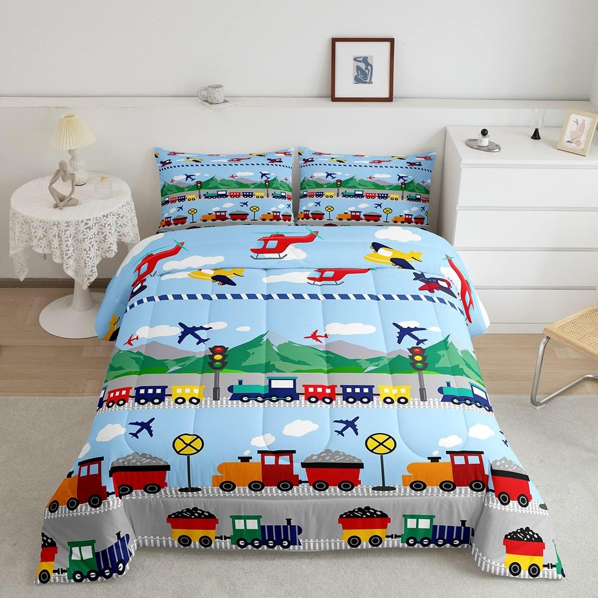 Amazon.com: Feelyou Kids Cartoon Train Comforter Set Vehicles Bedding ...