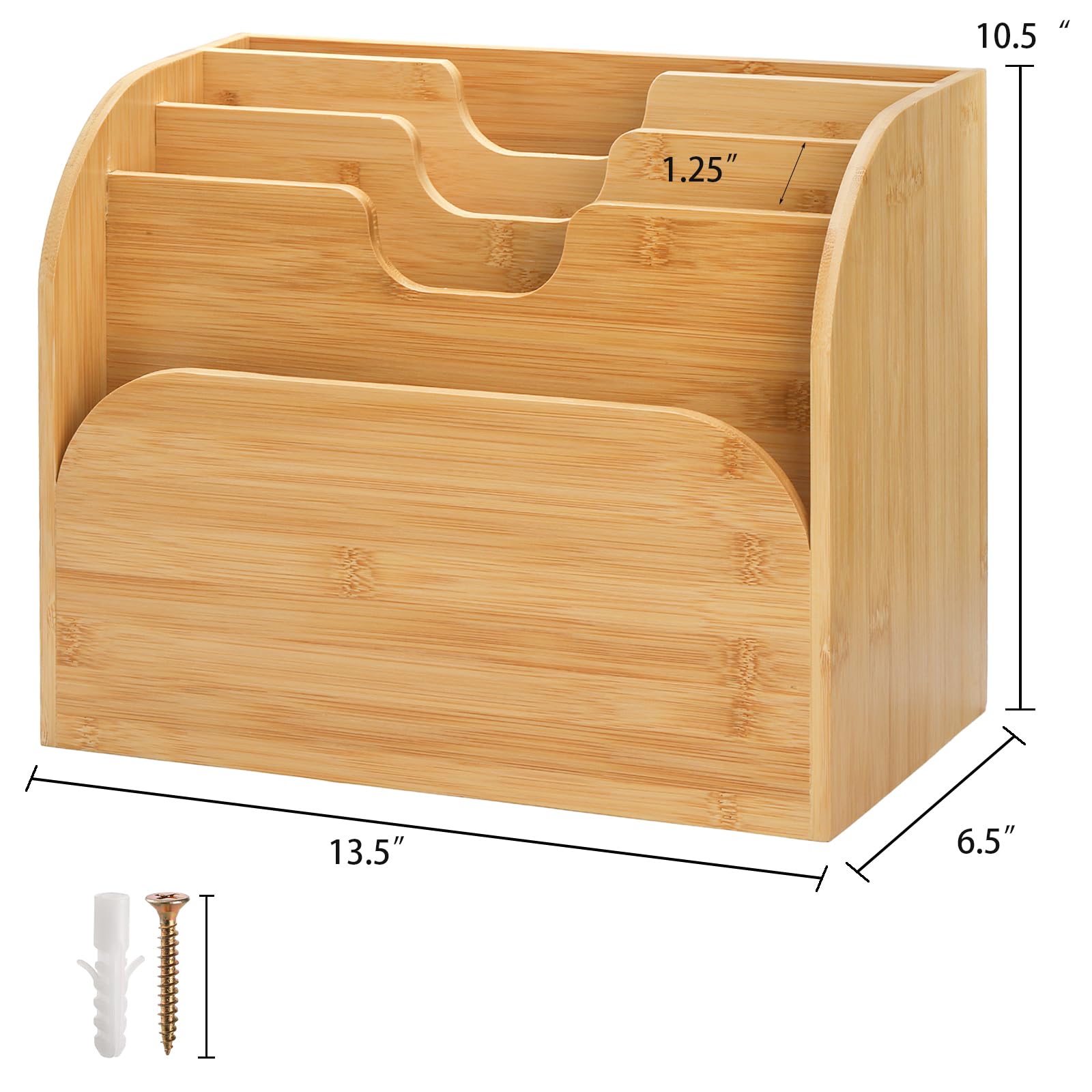 Jucoan Bamboo Countertop File Organizer 4 Slot Vertical Wall Mounted ...