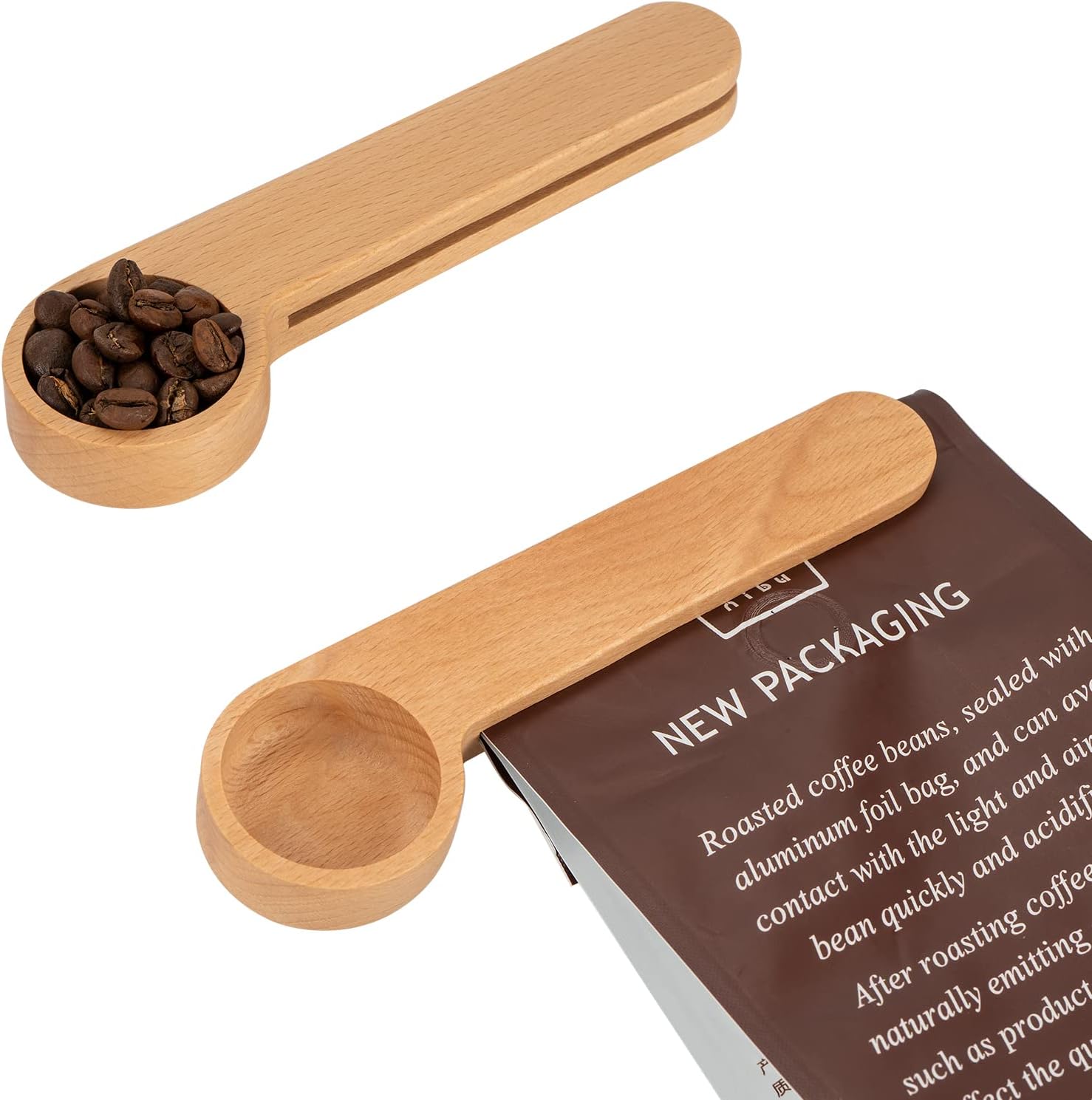 Amazon.com: SHIDOW 2PCS Wooden Coffee Scoop and Bag Clip, Solid Beech ...