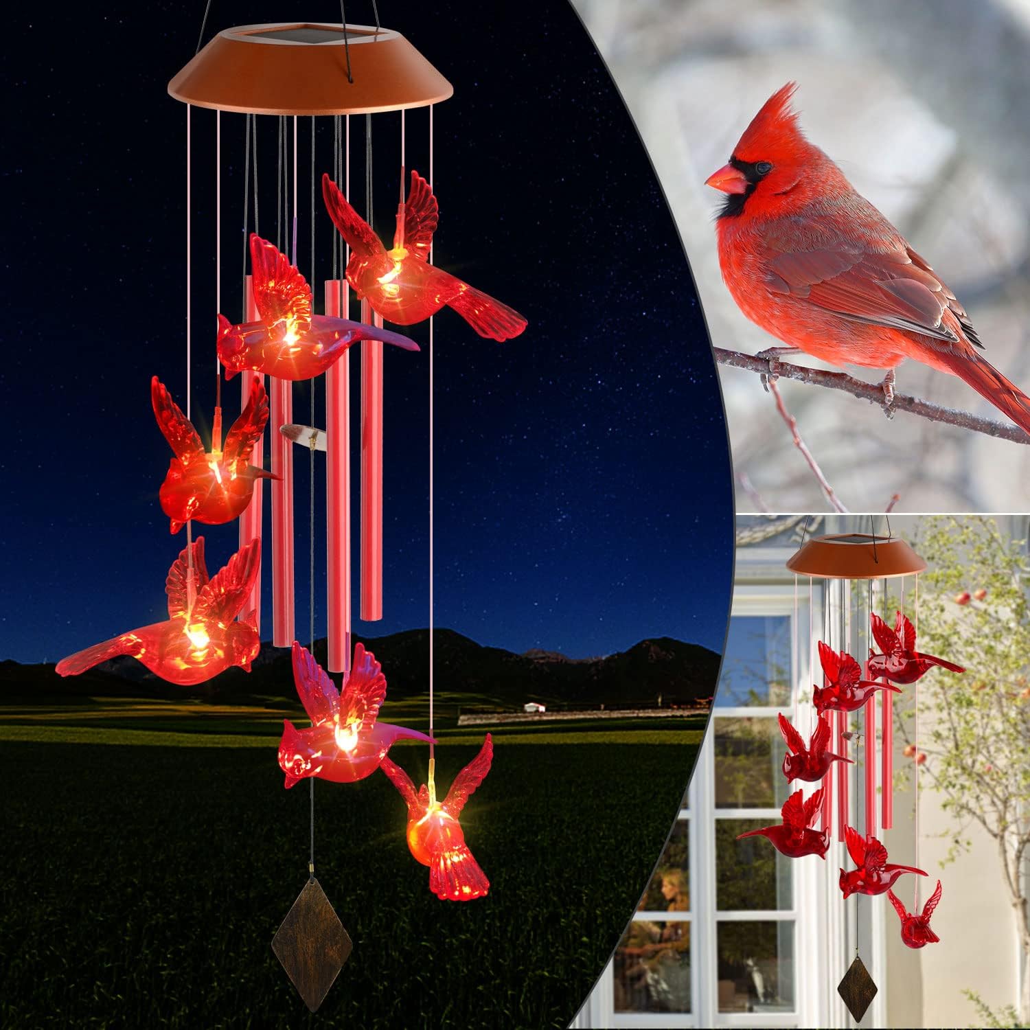 Amazon.com : Cardinal Wind Chime, Solar Sound Windchime, Wind-Chime ...