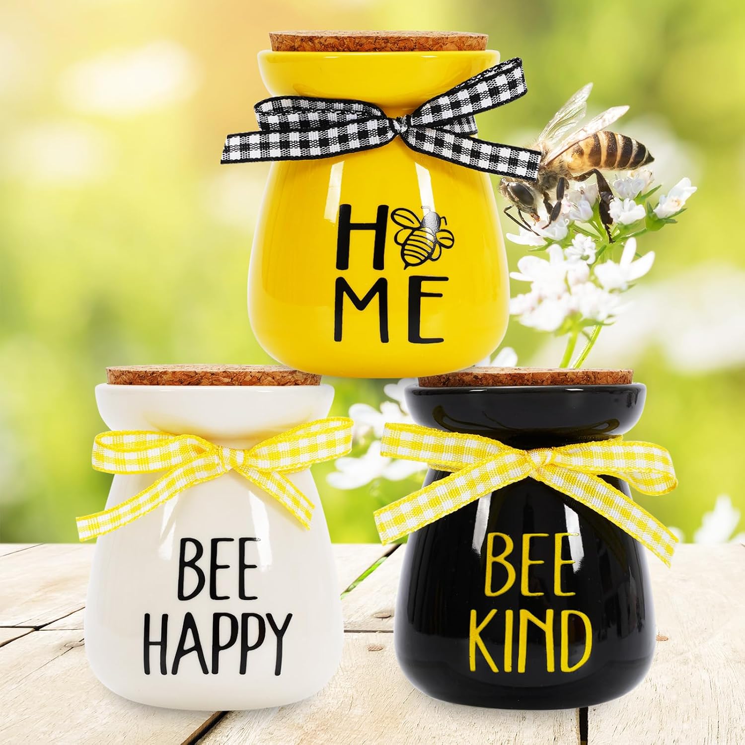 Amazon.com: Whaline 3Pcs Summer Bee Mini Mason Jars White Yellow Black ...