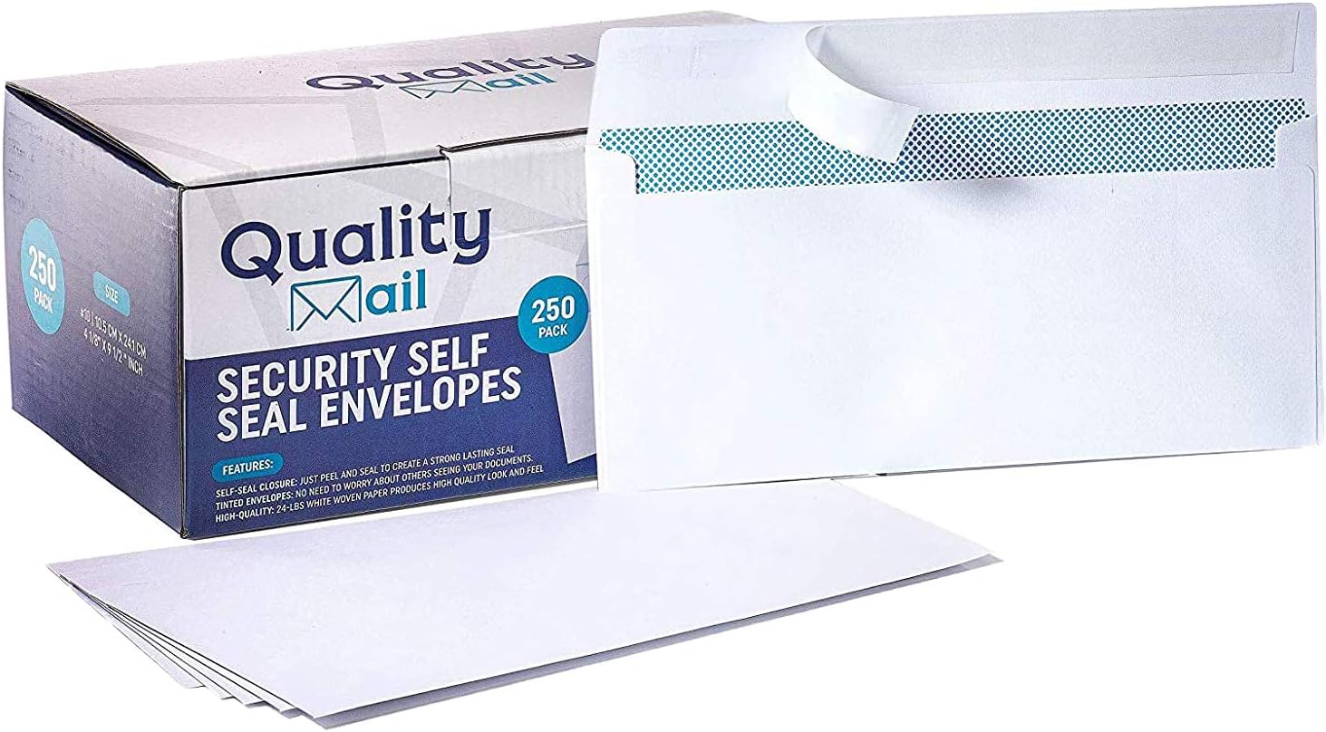 Amazon.com : White Envelopes, Number 10, Self-Seal, Security Tinted ...