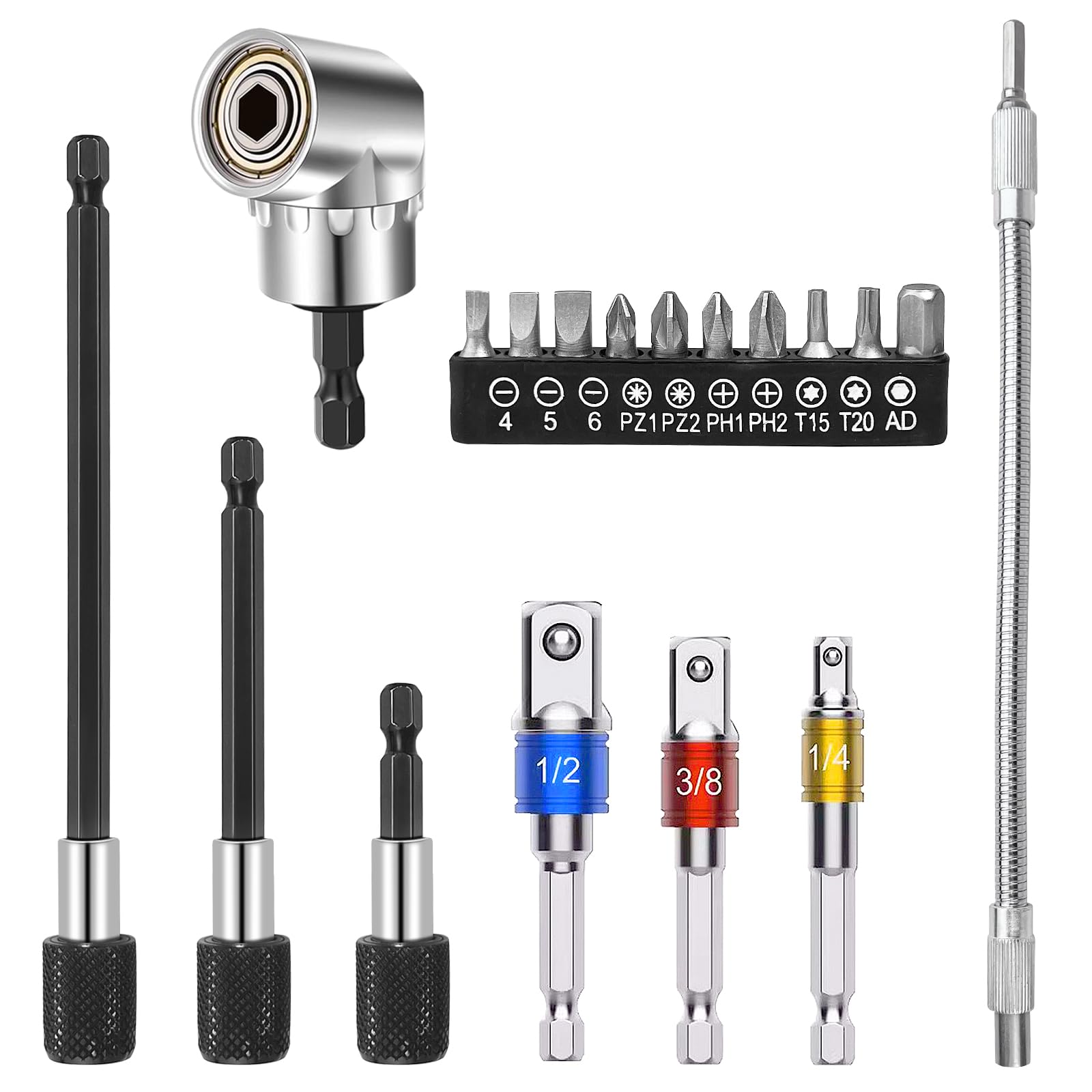 Guyuyii Flexible Drill Bit Extension Set - 105° Right Angle Drill ...