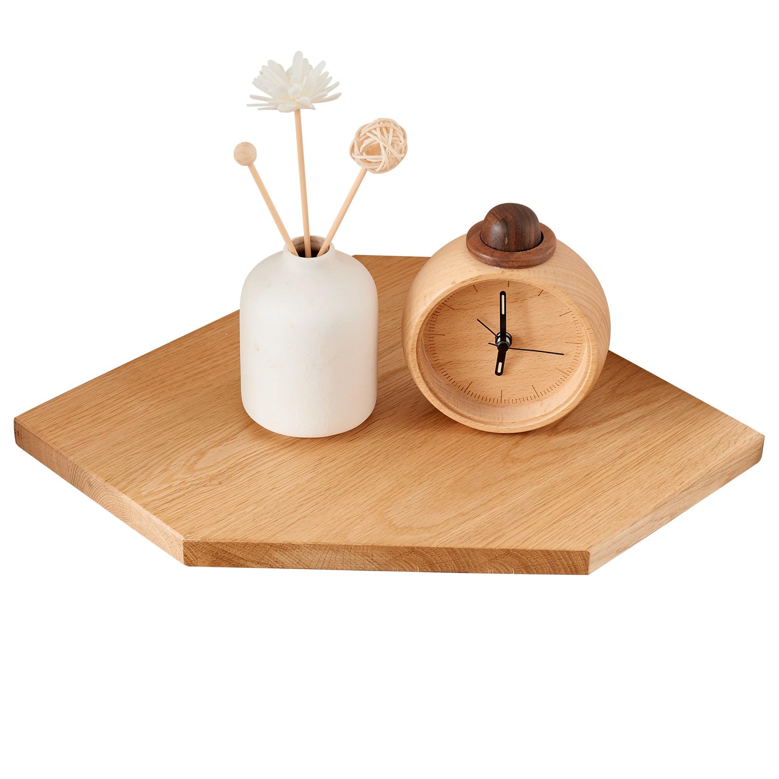 OAKERLAND Oak Floating Corner Shelf with Hidden Cables Channel, Solid ...