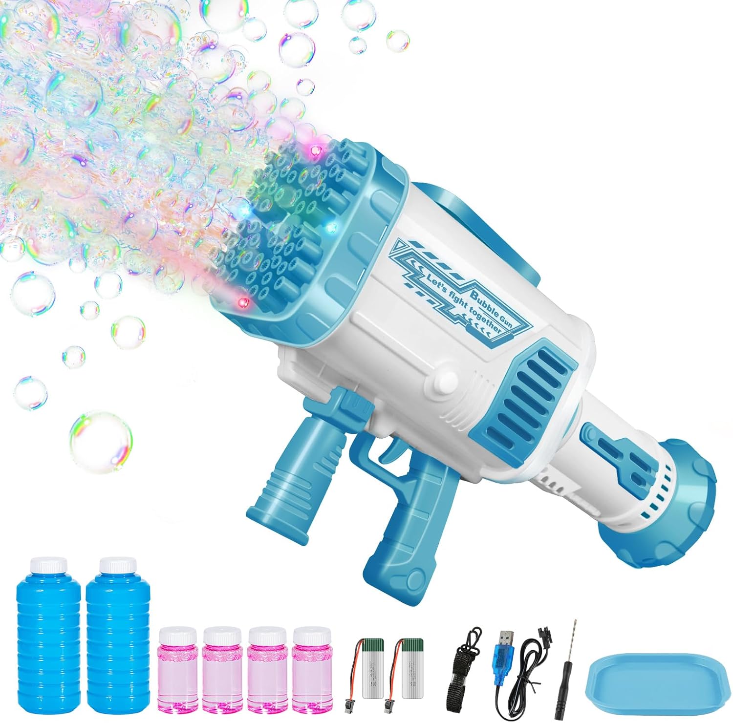 Amazon.com: Sofmonk Bubble Gun - 64 Holes Bubble Guns Machine Has Led Lights, Large Handheld ...