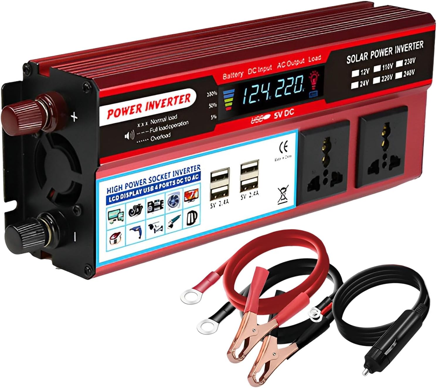 Amazon.com: YUWYP 2000W Power Inverter DC 12V/24V to 110V/220V AC Car ...