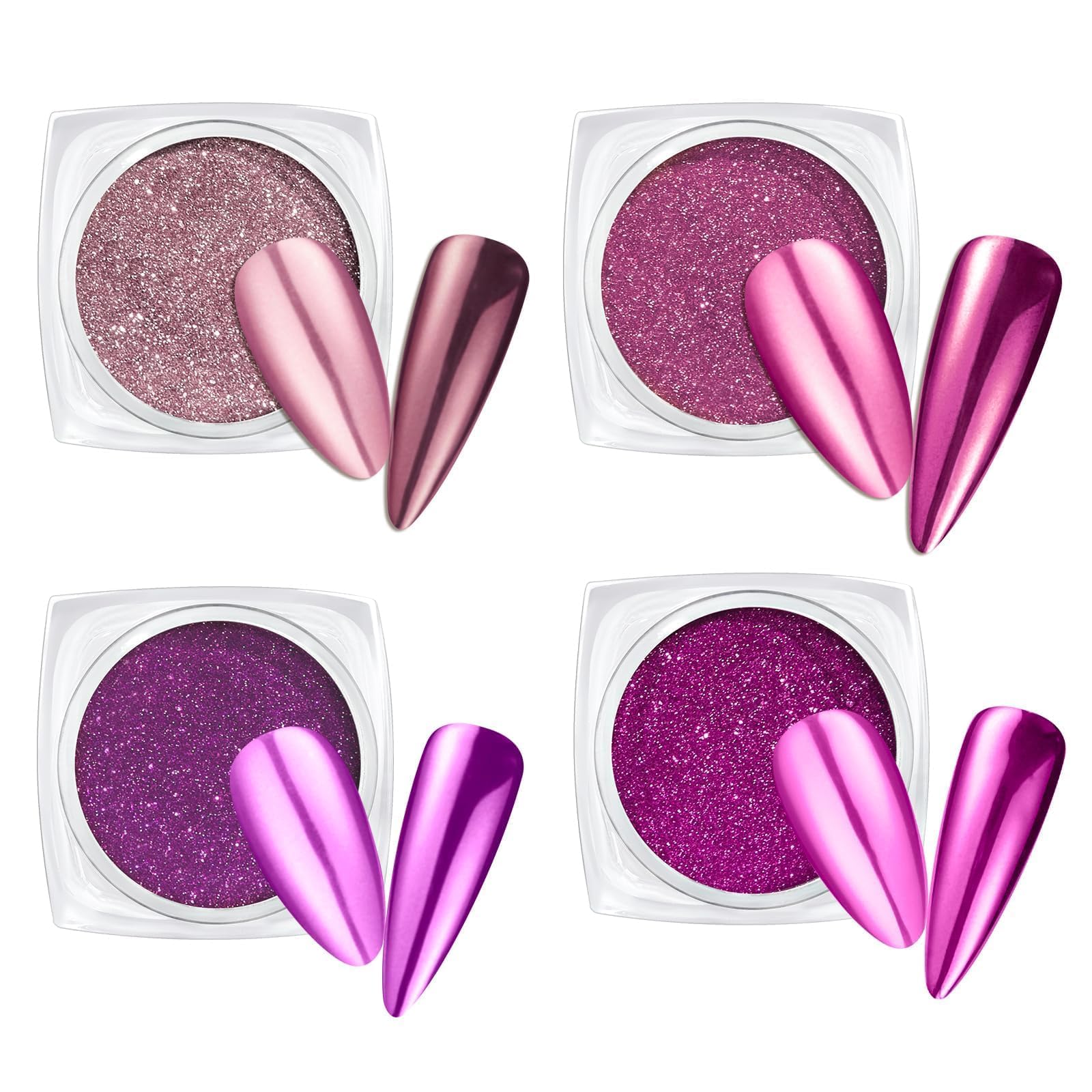 Amazon.com: Beetles Pink Metallic Chrome Nail Powder 4 Colors 0.5g/Jar ...