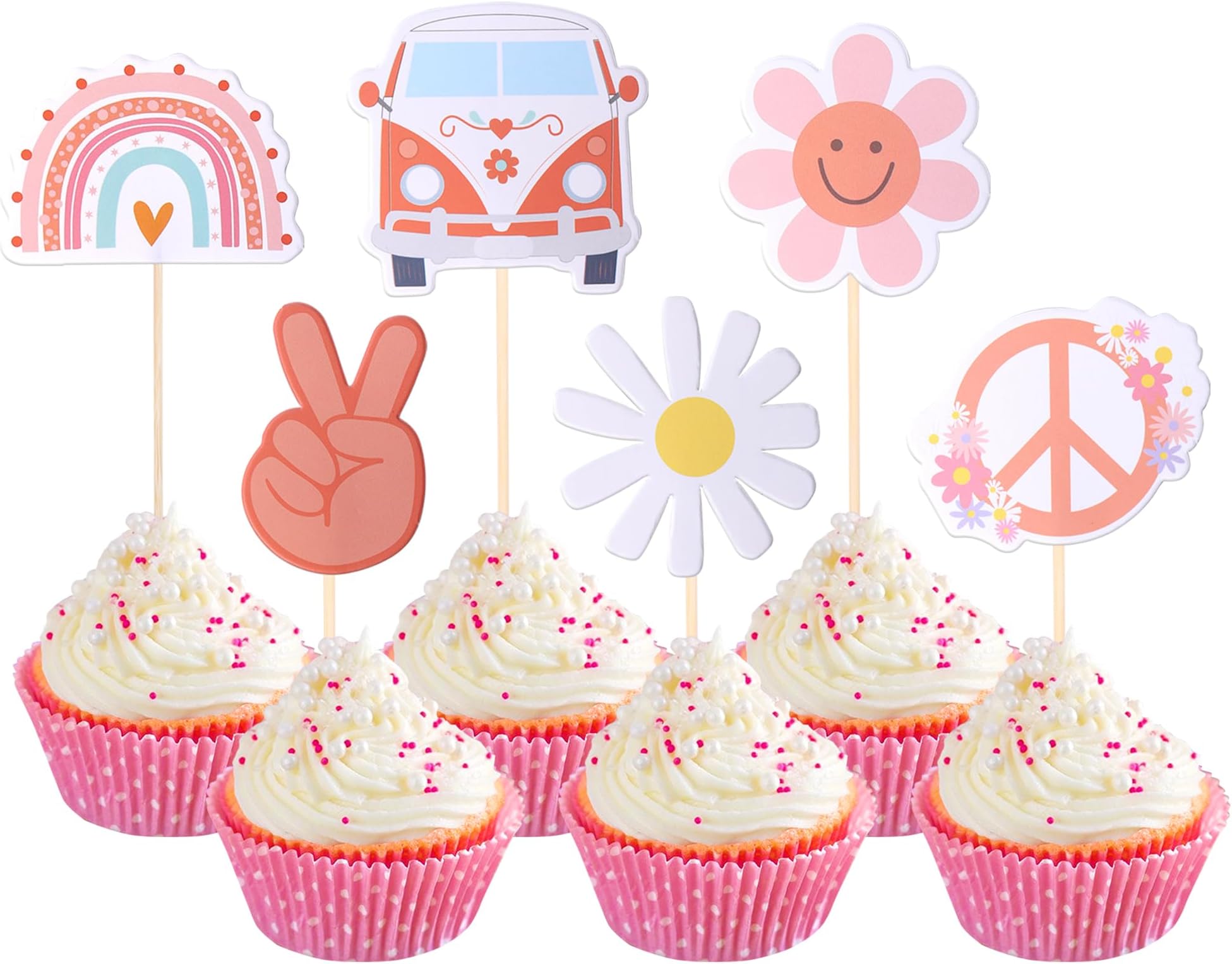 Amazon.com: Arthsdite 24Pcs Hippie Party Happy Birthday Cupcake Toppers ...