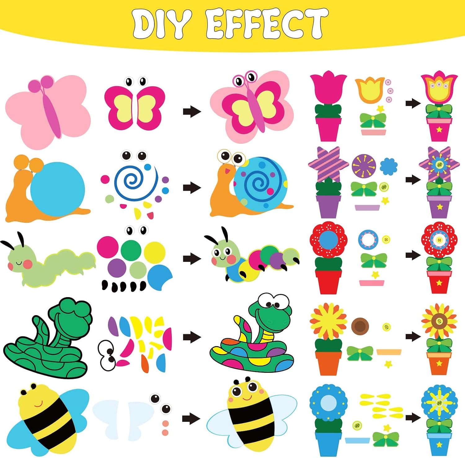 Ayfjovs 40 Packs DIY Spring Crafts for Kids Bug Flowers Craft Kits for ...