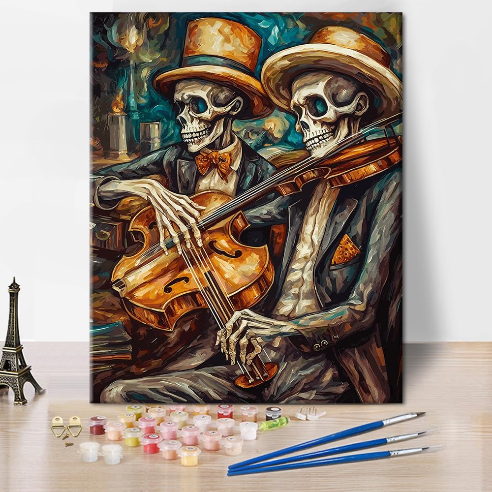 Snapklik.com : TUMOVO Skeletons Playing Violin Paint By Number Skull ...