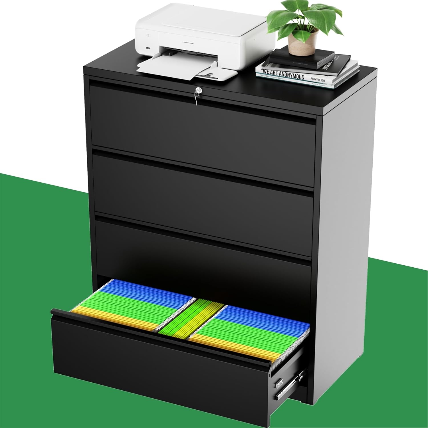 Greenvelly 4 Drawer Lateral File Cabinet with Lock, Locking Filing ...