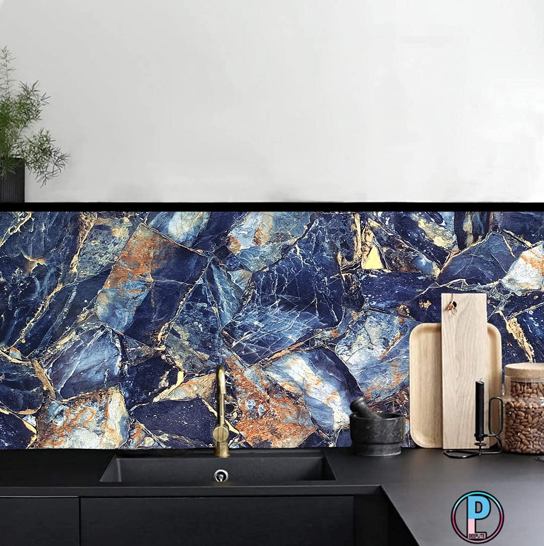 Buy DEEPLITE Blue Stone Glossy Marble Self Adhesive Wallpaper for ...