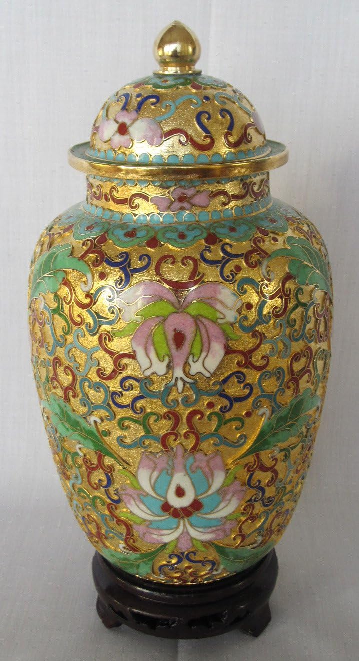 Amazon.com: 9" Beijing Cloisonne Cremation Urn Hong Kong Style Gold ...