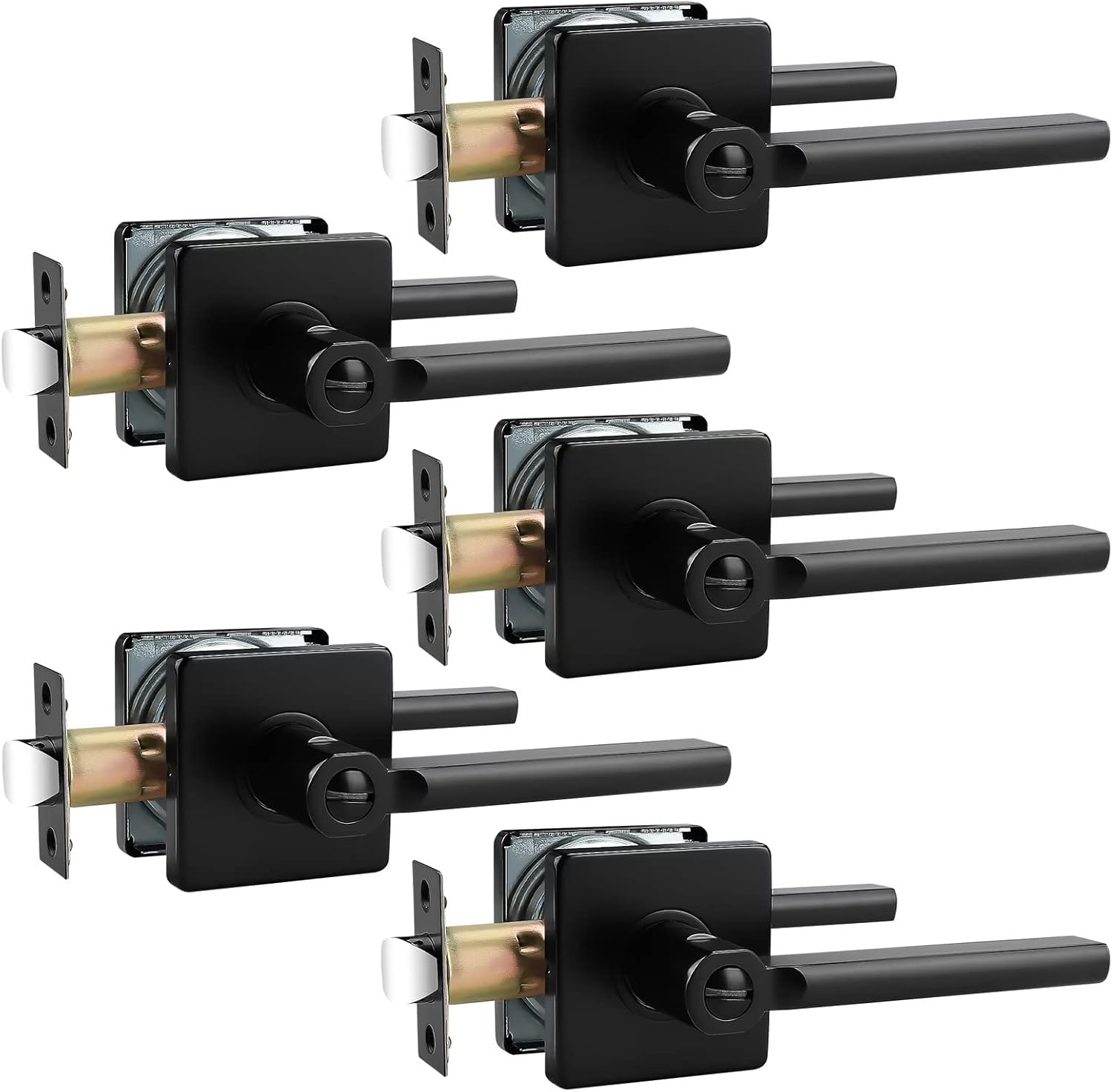 Probrico (5 Pack Privacy Lever Black Door Handle Lock Keyless Square ...