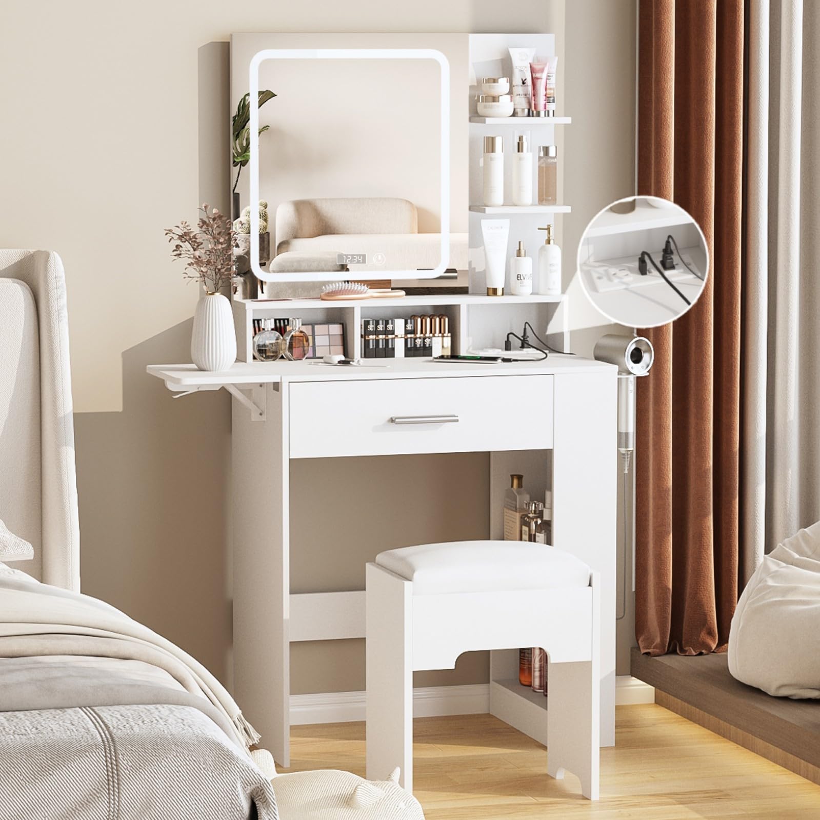 Amazon.com: Fameill Vanity Desk with Mirror and Lights, Small Makeup ...