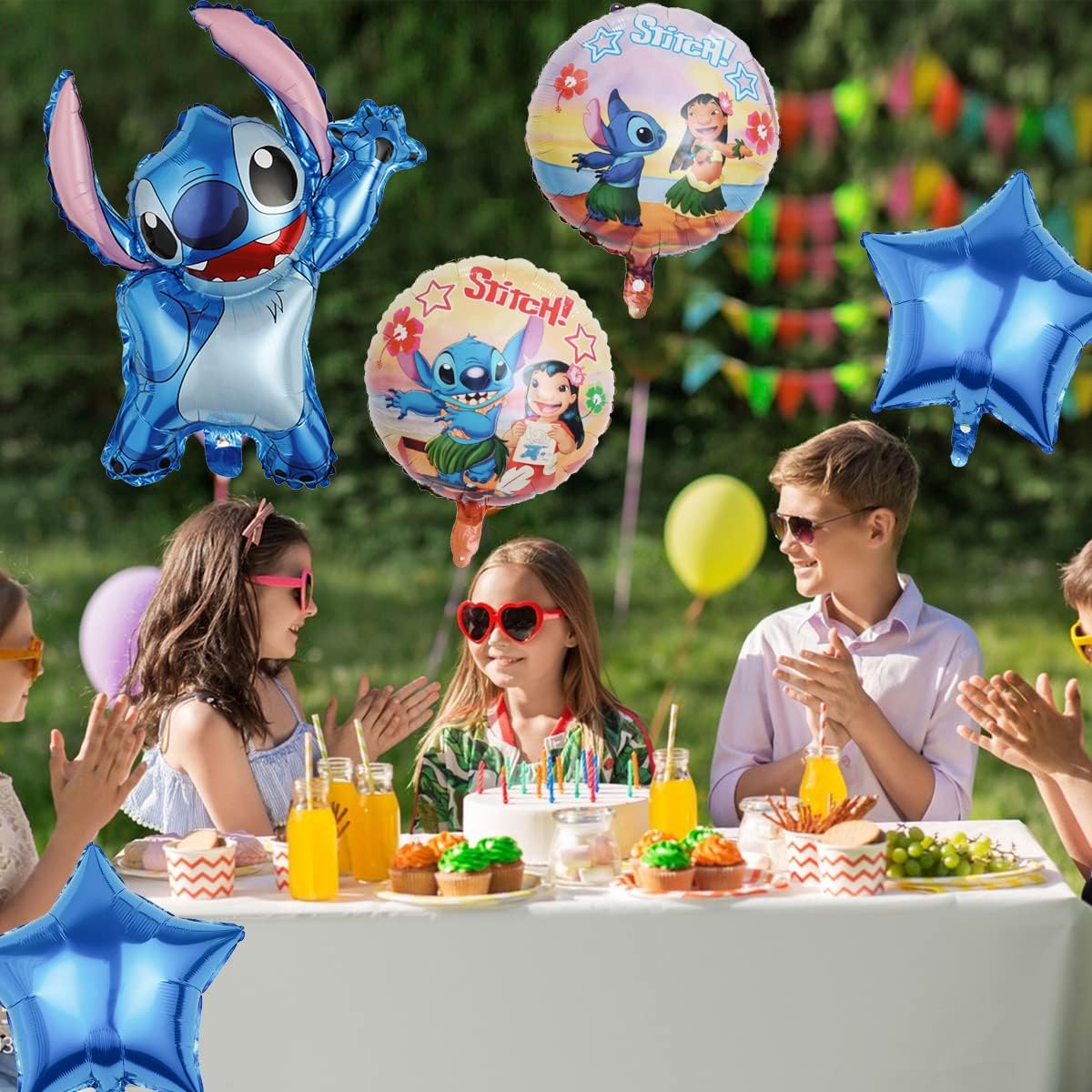Stitch Birthday Balloons -simyron 5Pcs Stitch Foil Balloon Set, Blue ...
