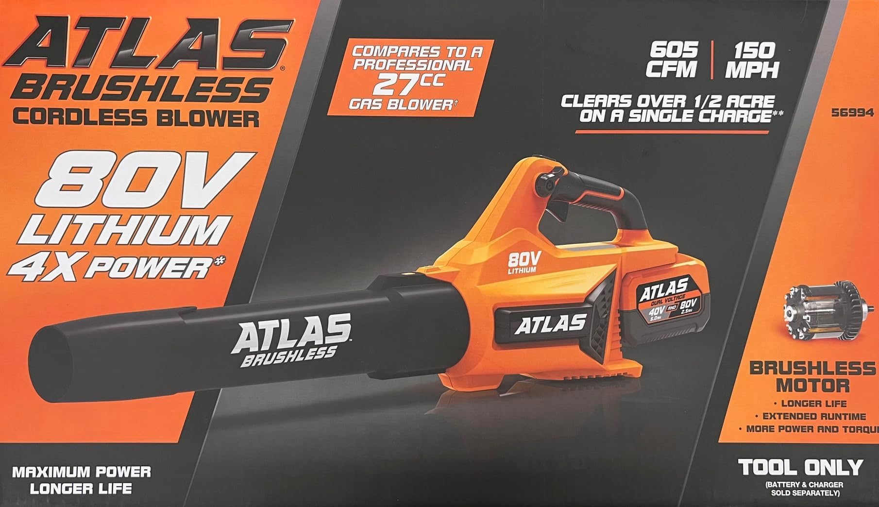 Amazon.com: Generic ATLAS 80V Brushless Cordless 150 MPH/605 CFM Blower ...