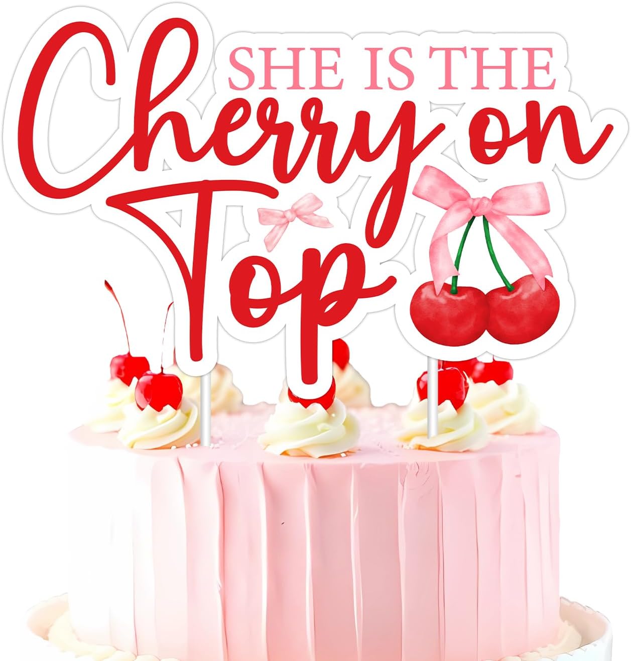 Amazon.com: She's the Cherry on Top Pink Fruit Cake Topper ...