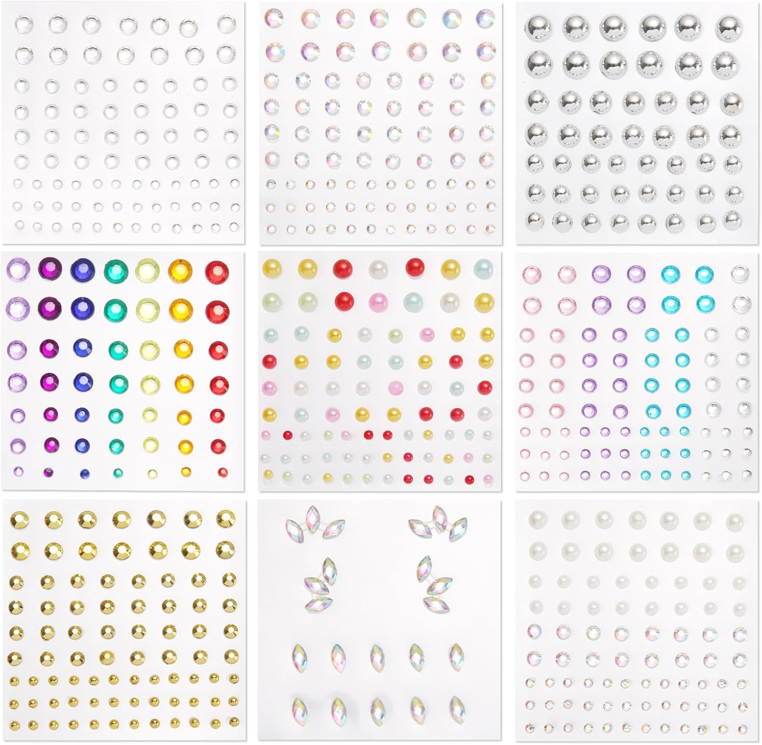 9 Sheets Festival Face Gems Stick On, Colorful Face Stickers for ...