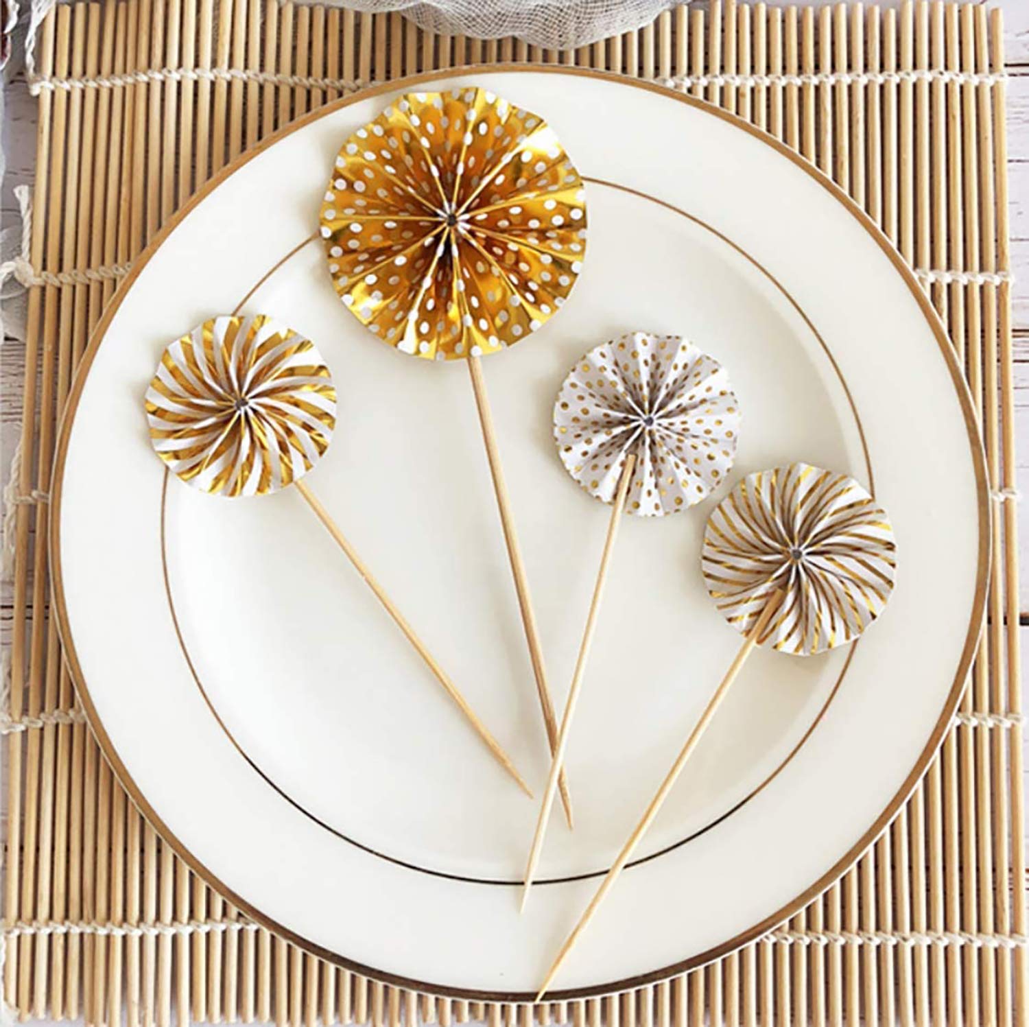 Buy MassMart Happy Birthday Cake Toppers,Gold Series of Paper Fans ...