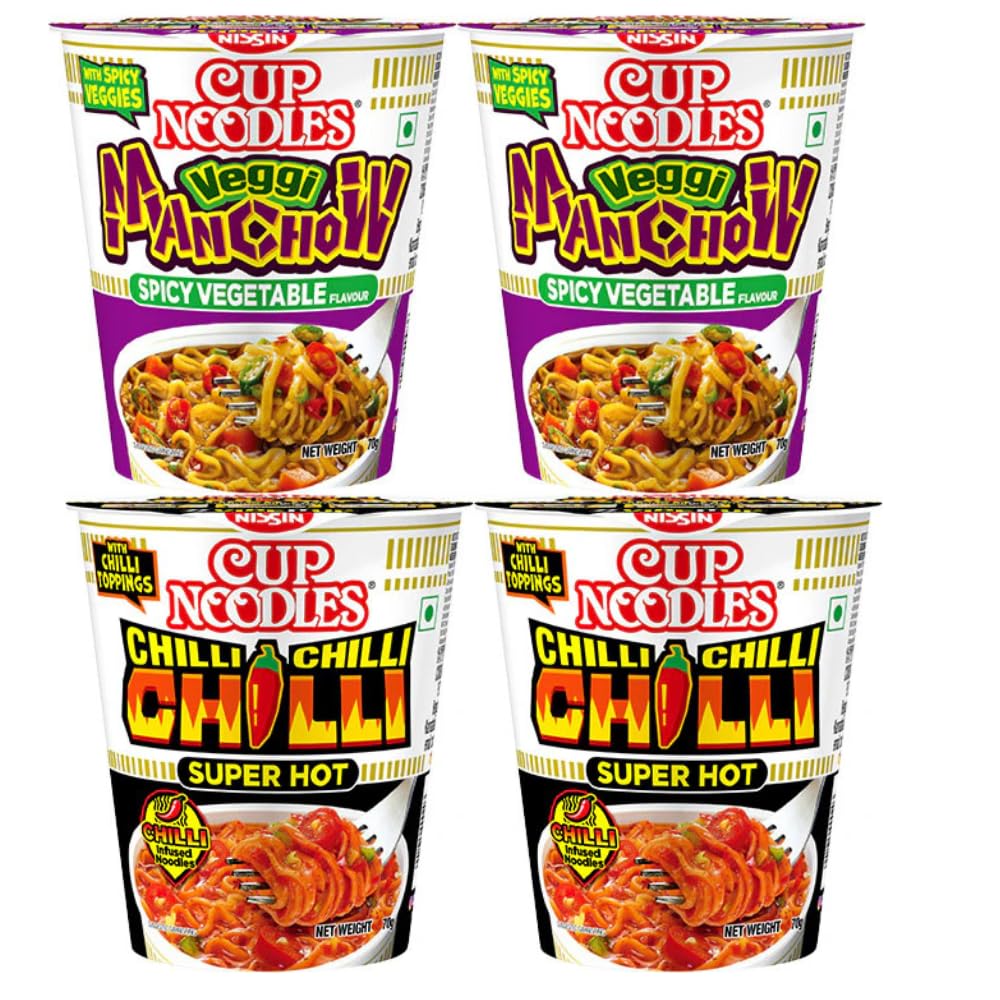 Nissin Cup Noodles Variety Pack - Veggie Manchow & Chilli Chilli Chilli ...