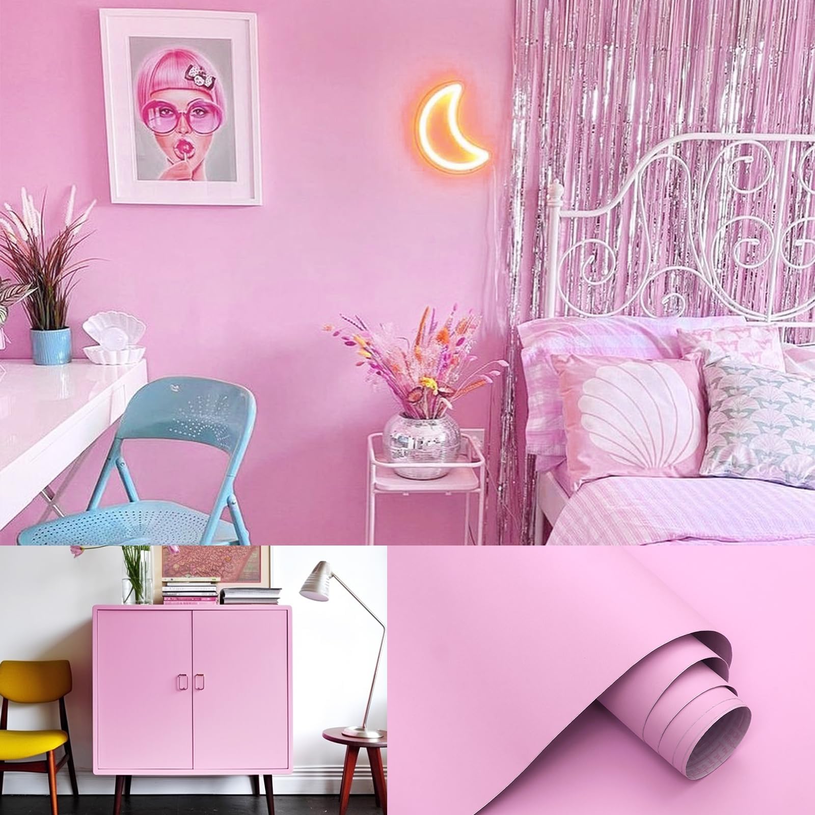 Amazon.com: Peel and Stick Vinyl Pink and White Striped Wallpaper ...