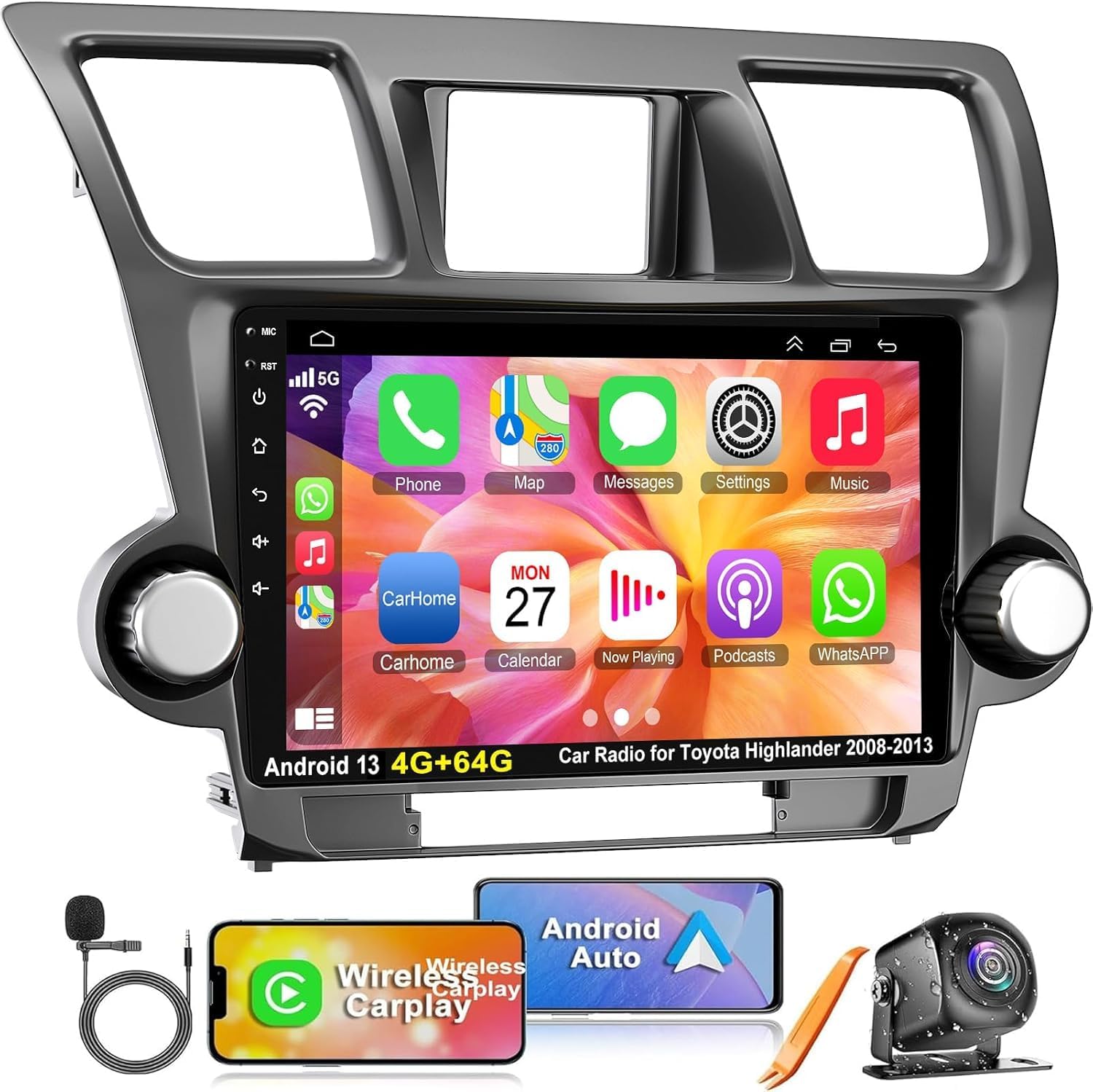 Amazon.com: 4G+64G Car Radio Stereo for Toyota Highlander 2008-2013 ...