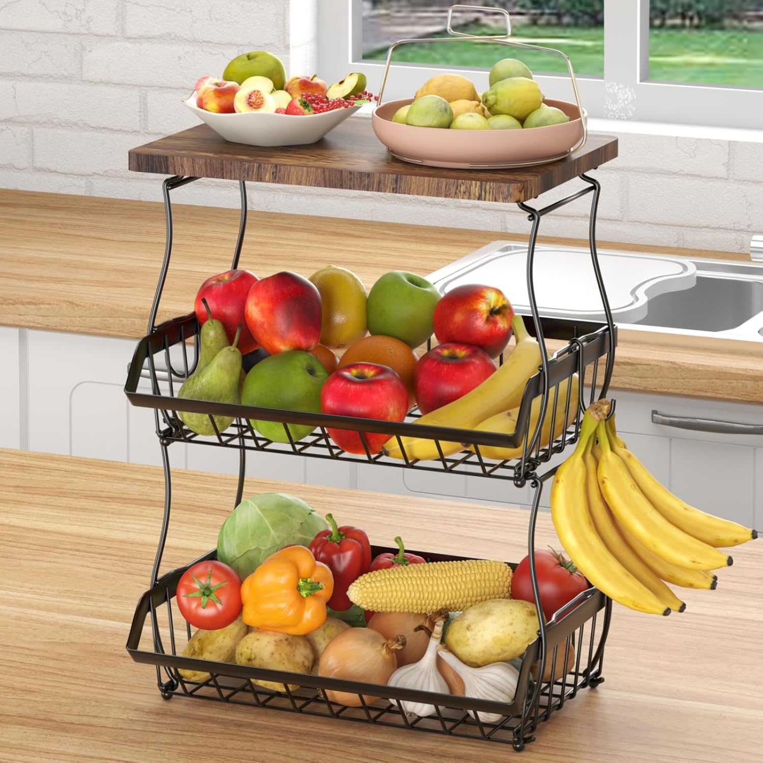 Amazon.com: XYZLVSI 3 Tier Countertop Fruit Basket Bread Bowl with ...