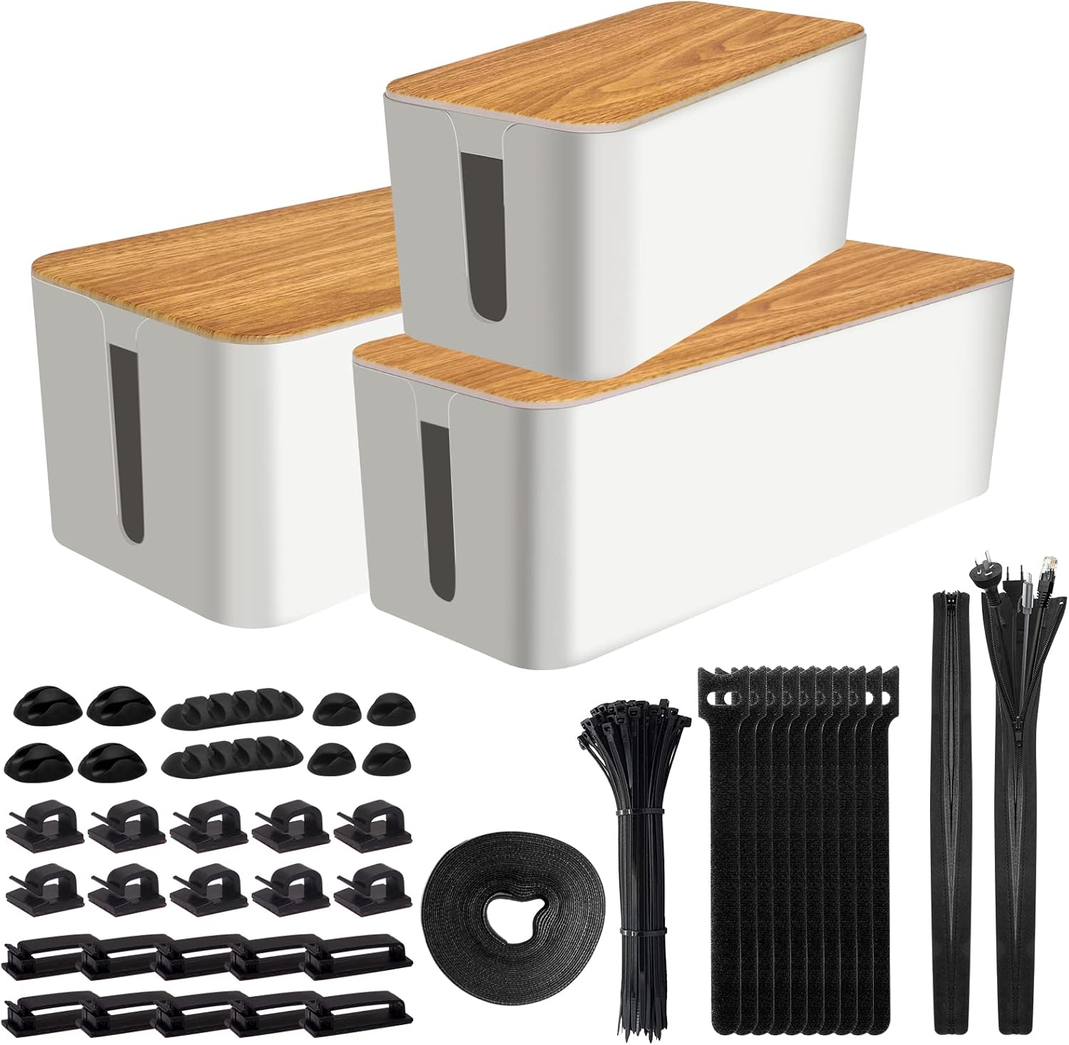 Amazon.com: Cable Management Box 3 Pack with 143PCS Cable Management ...