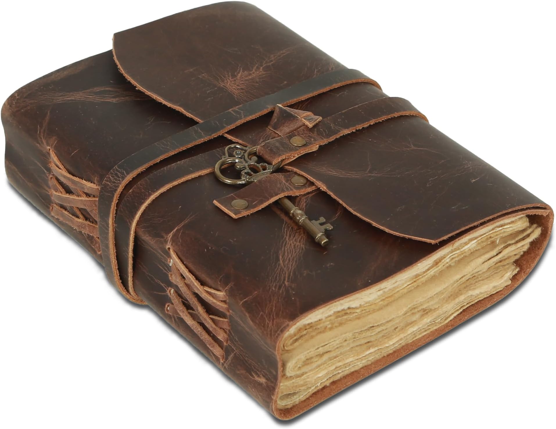 Leather Journal with Deckle Edge Paper 8x6 inch and Vintage Key ...