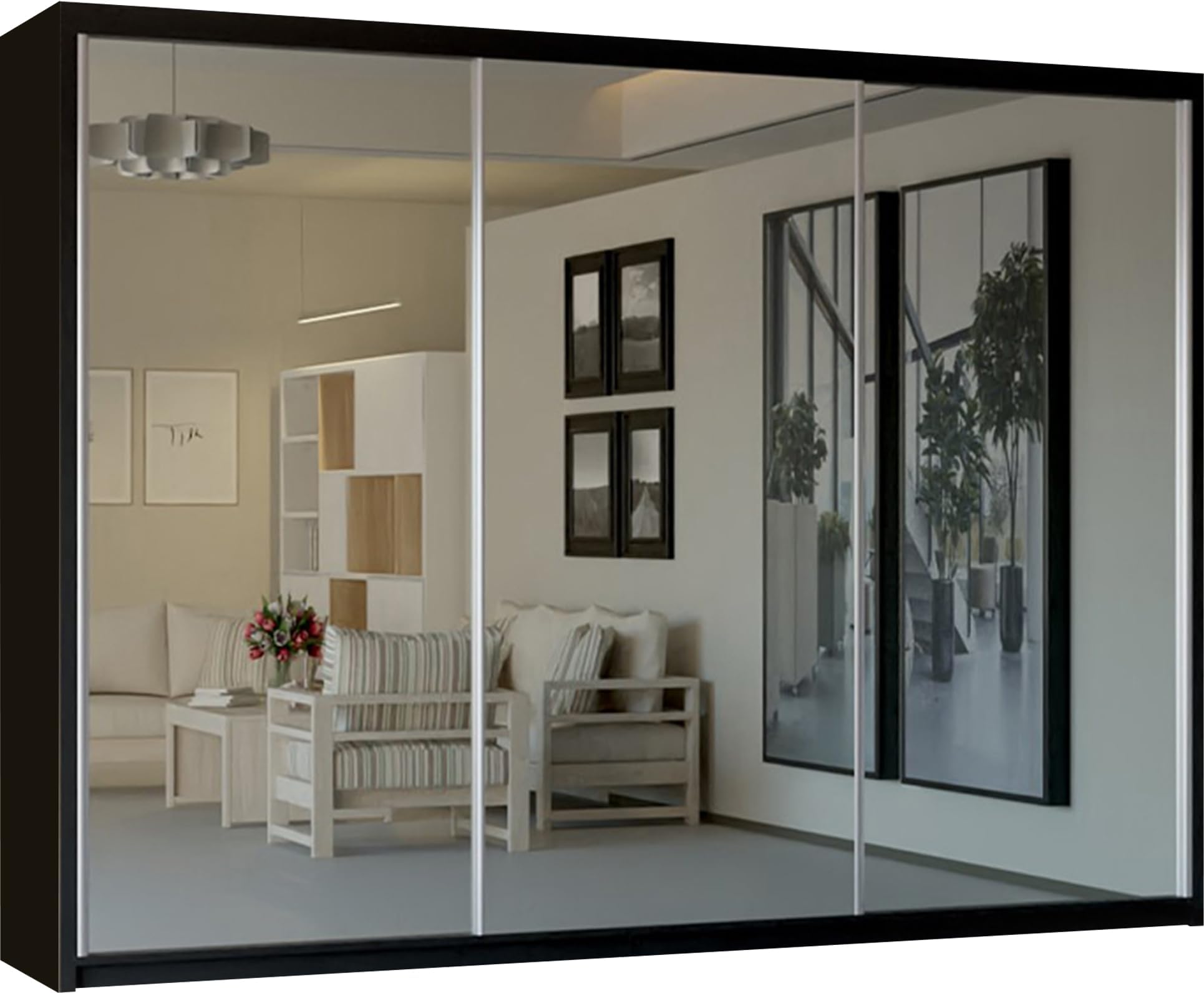 Milan Modern 3 Mirrors Full Mirror sliding door wardrobe 250cm Width ...