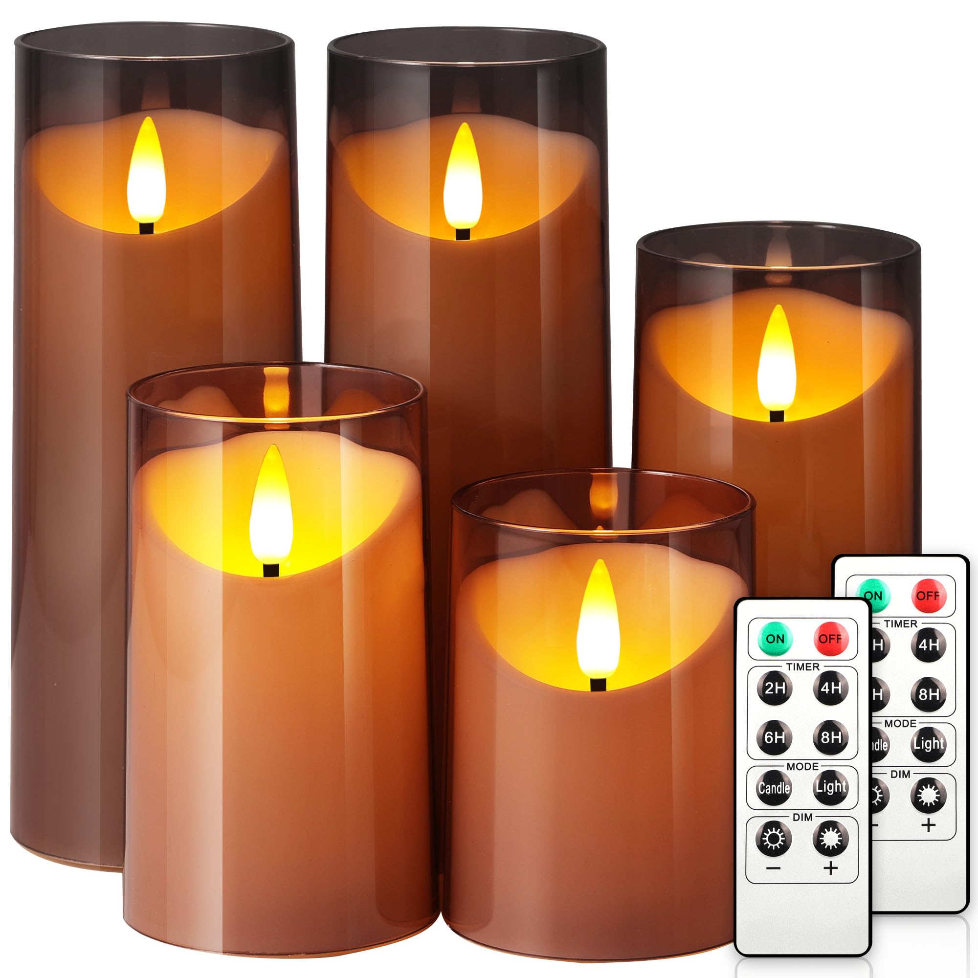 NURADA Flickering Flameless Candles: Acrylic LED Pillar Candles Battery ...
