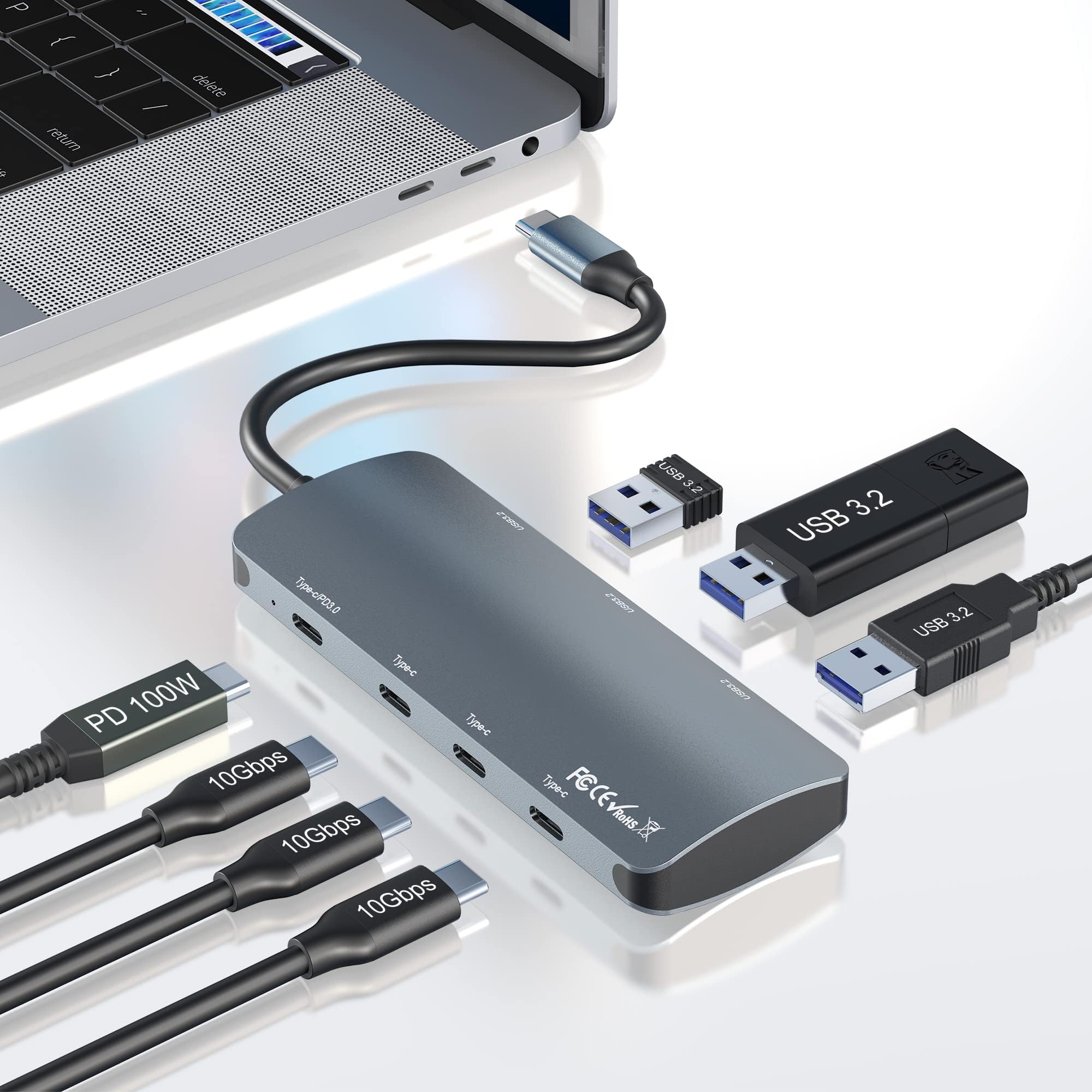 Amazon.com: USB C to USB C Hub 10Gbps 7-in-1 with 3 USB-C 3.2 Gen2 ...