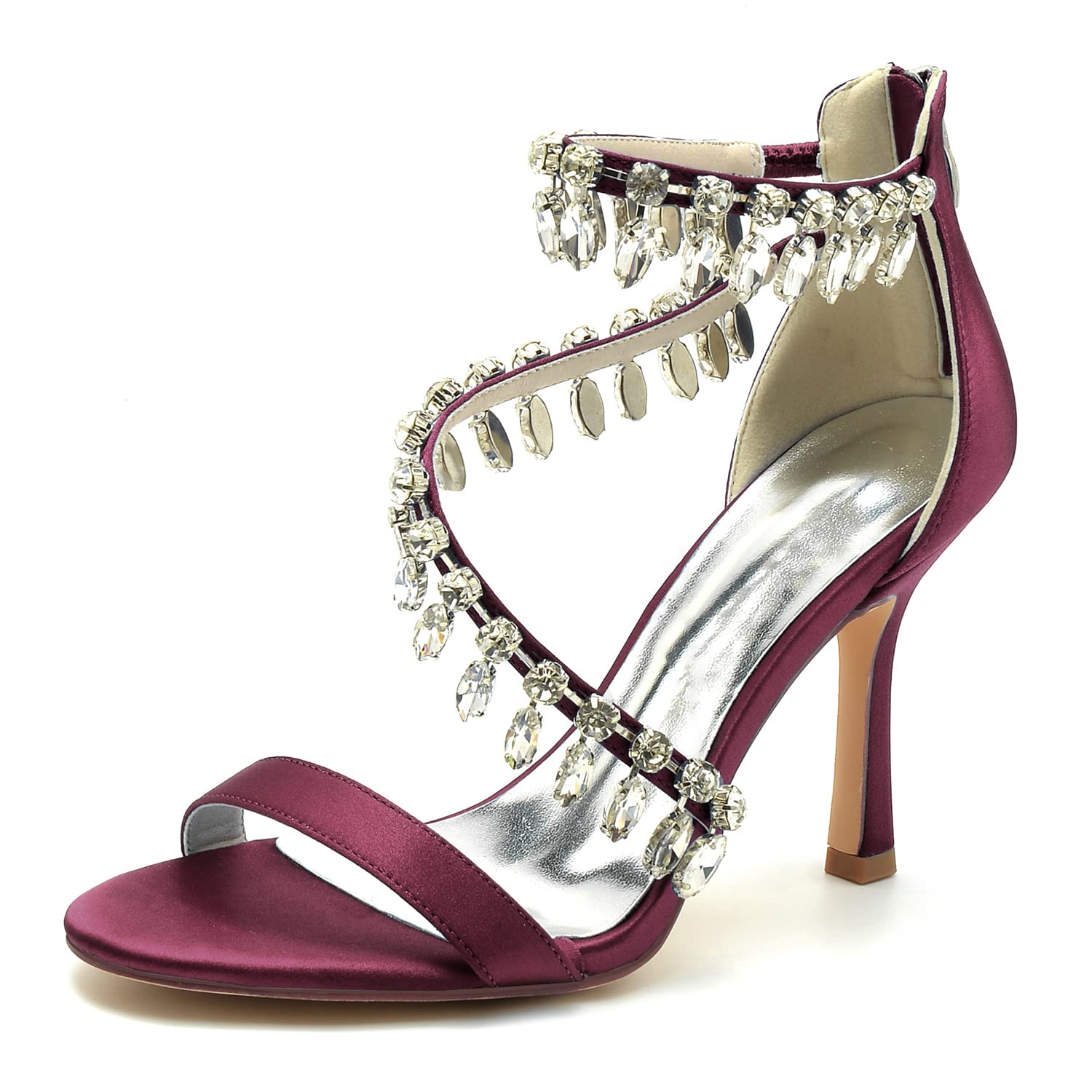 Burgundy Wedding Shoes Heels Women's High Heel Sandals Satin Ankle