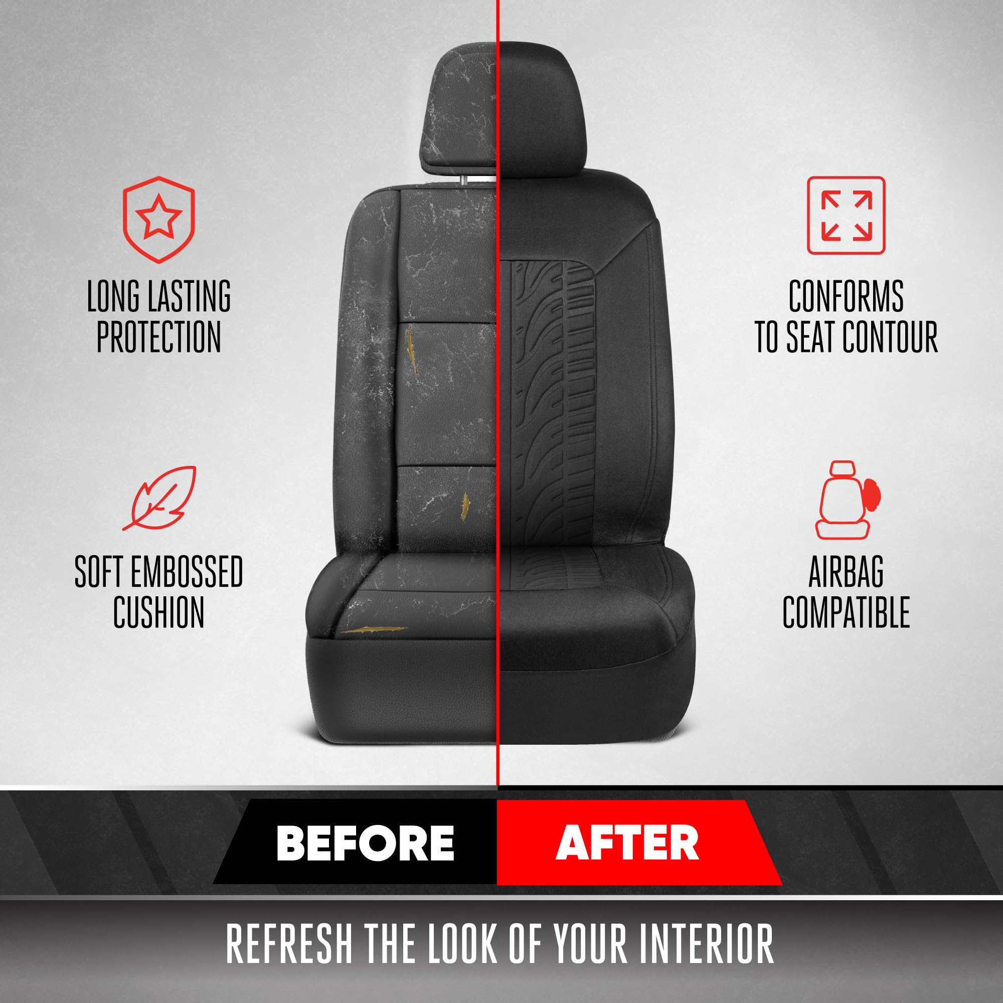 Snapklik.com : GrandPrix Seat Covers For Cars, 2-Pack Black Tire Tread ...