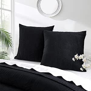 Amazon.com: Querencia Set of 2 Velvet Euro Sham Pillow Covers 26X26 - Black Velvet Euro Pillow ...