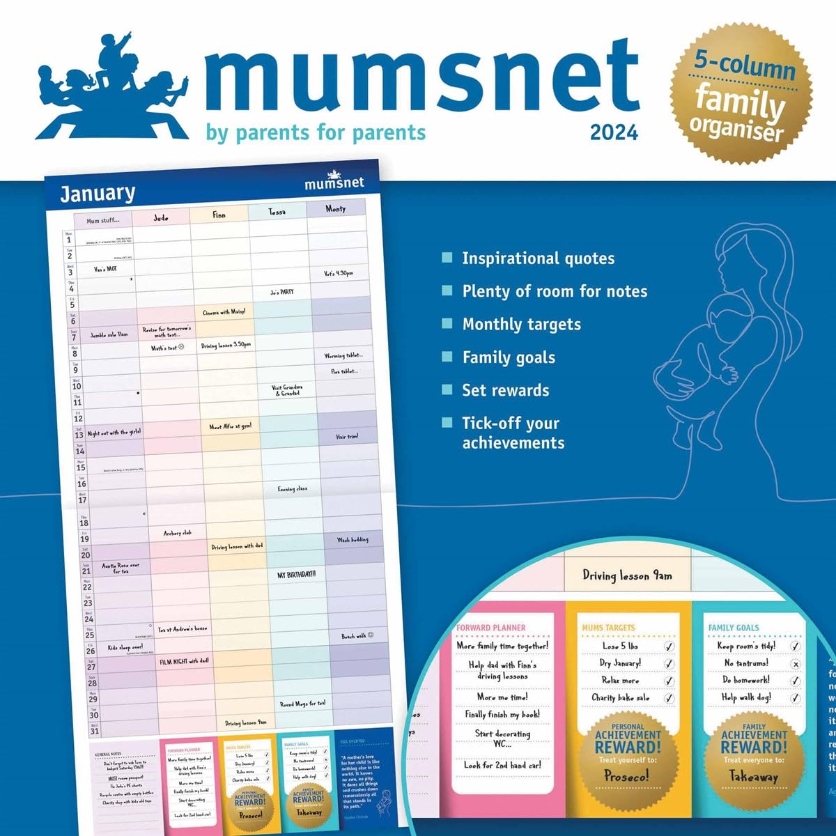 Mumsnet Organiser Wall Planner 2024 : Amazon.in: Office Products