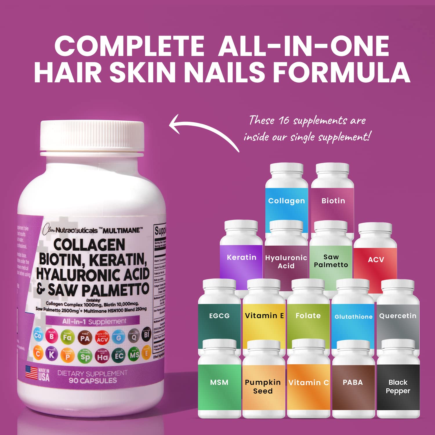 Snapklik.com : Clean Nutraceuticals Collagen Pills 1000mg Biotin ...