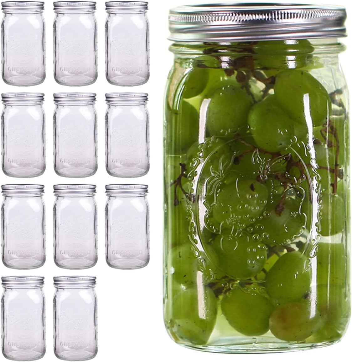 Amazon.com: eleganttime Wide Mouth Mason Jars 32 oz with Lids and Bands ...