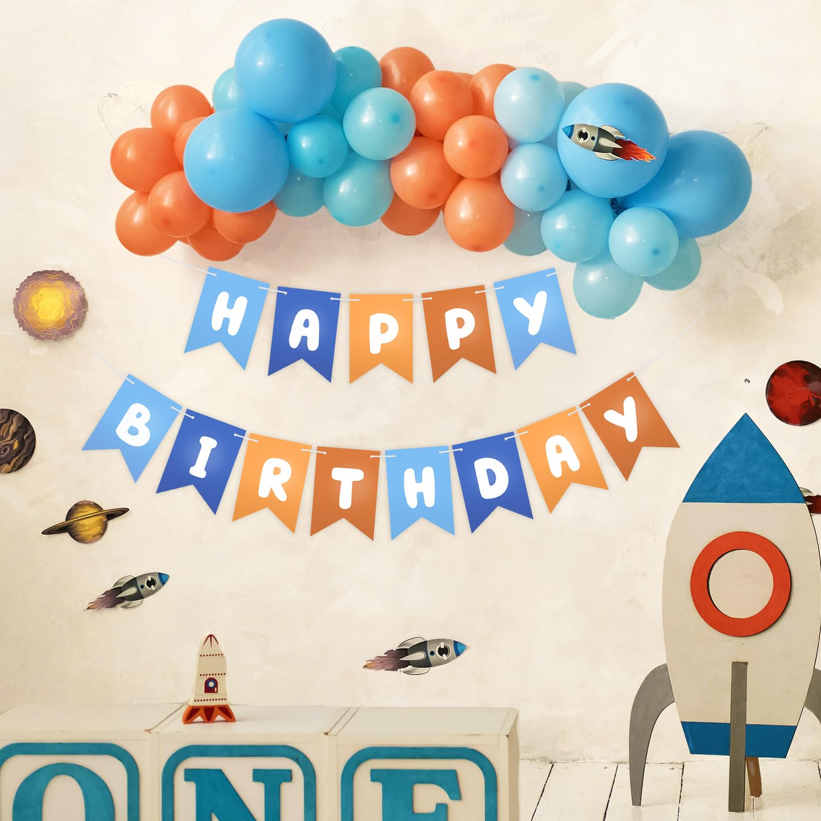 Snapklik.com : Blue And Orange Birthday Banner, Blue Orange Happy ...