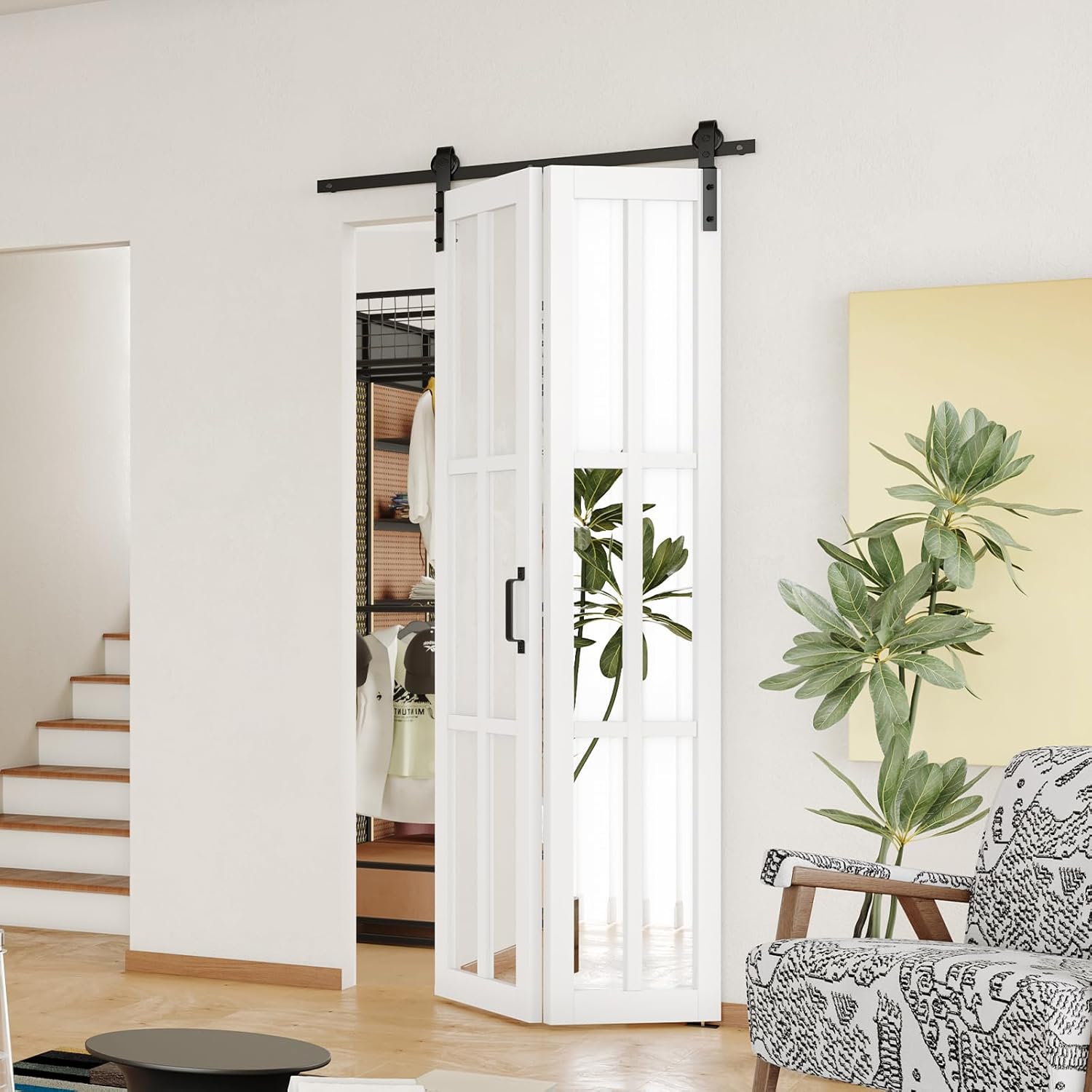 Amazon.com: SOLRIG Bi-Fold Sliding Barn Door 36"（18" x2） x 84", 6-Lites ...