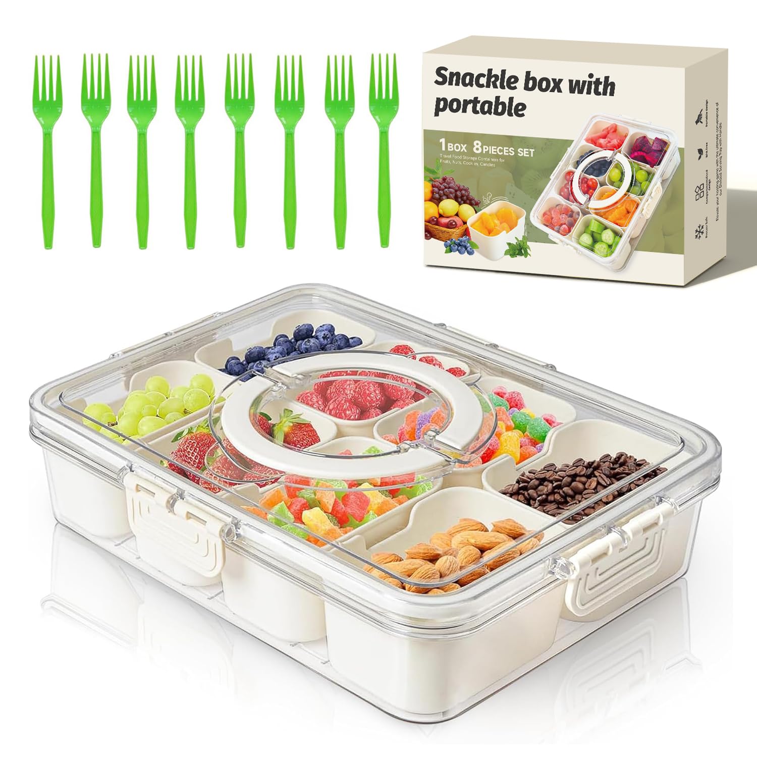 Amazon.com | 8-Compartment Divided Serving Tray with Lid and Handle(8 ...