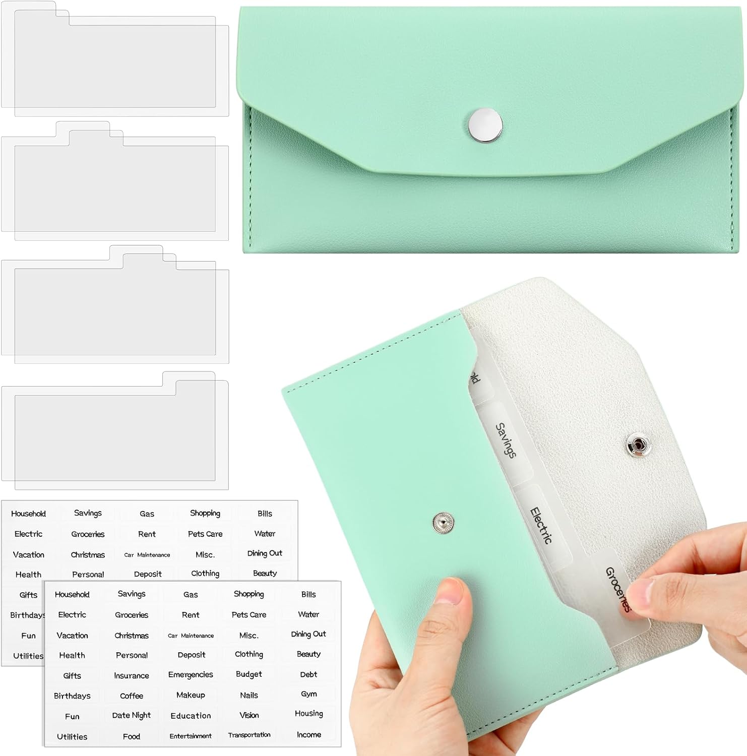 Amazon.com : Frienda 11 Pieces Cash Envelope Wallet PU Leather Reusable ...