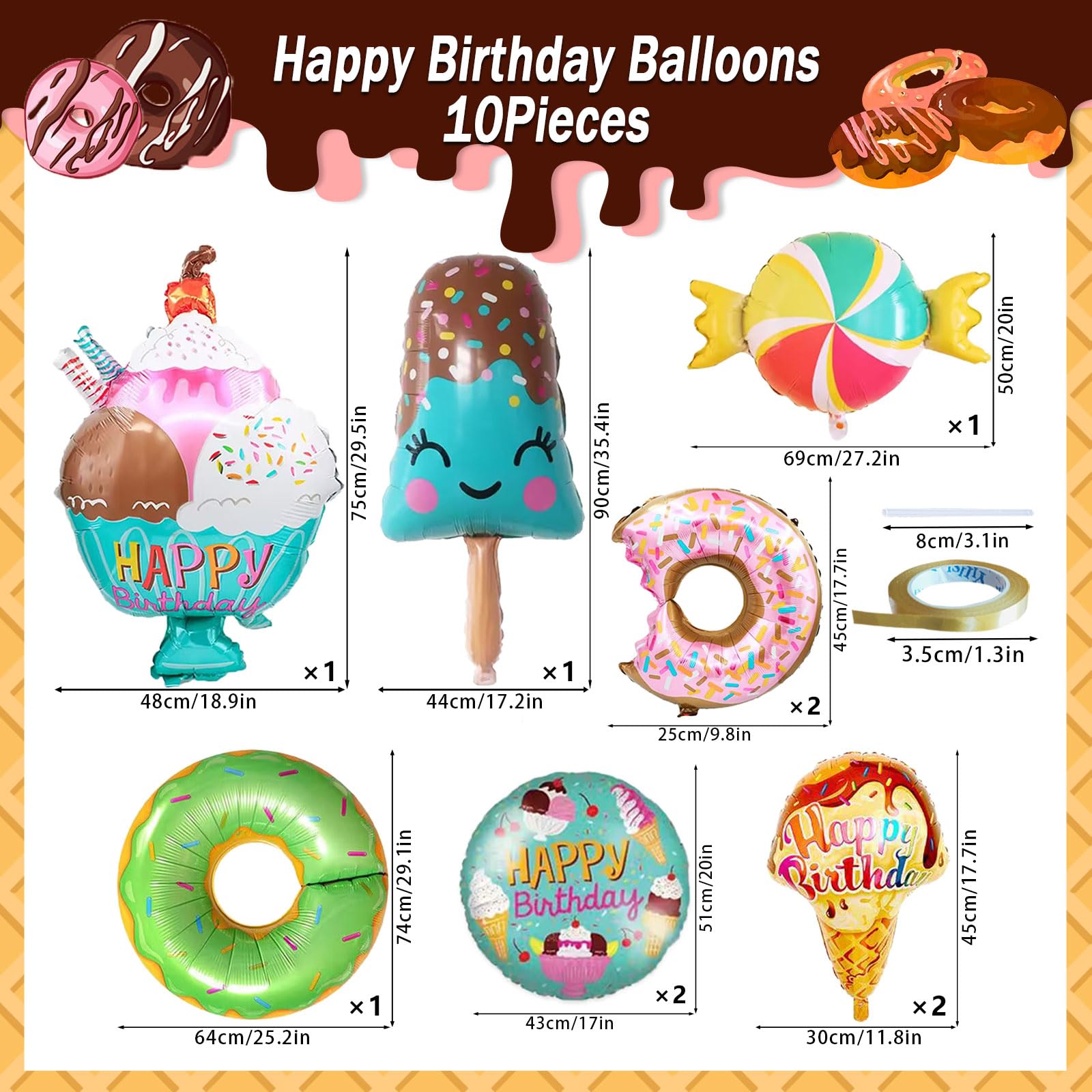 Snapklik.com : 10 Pcs Donut Balloons Large Ice Cream Candy Doughnut ...
