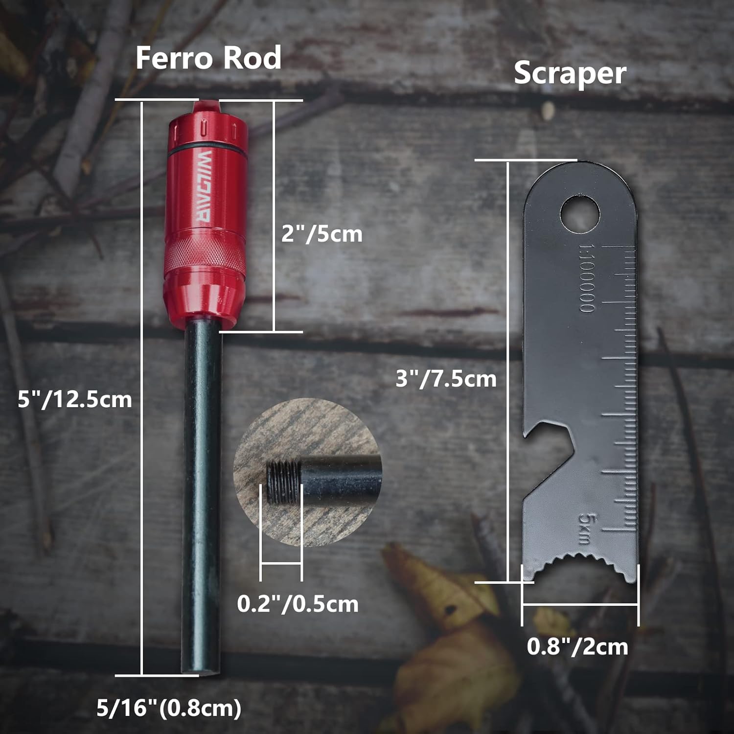 WILDAIR Ferrocerium Ferro Rod Fire Starter with Flint Striker Storage ...